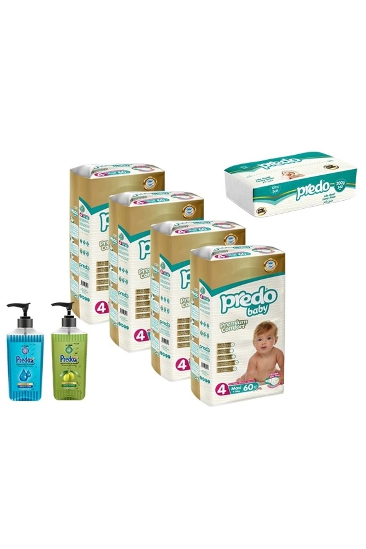 PREDO MAXİ 4 NUMARA 60 LI 4 PAKET + PREDOX SIVI SABUN 500 ML 2 ADET ...