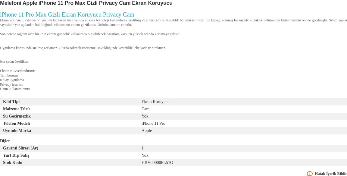 Telefon Aksesuarları Iphone 11 Pro Max Gizli Ekran Koruyucu Privacy Hayalet Seramik Ürün Fiyatı ...