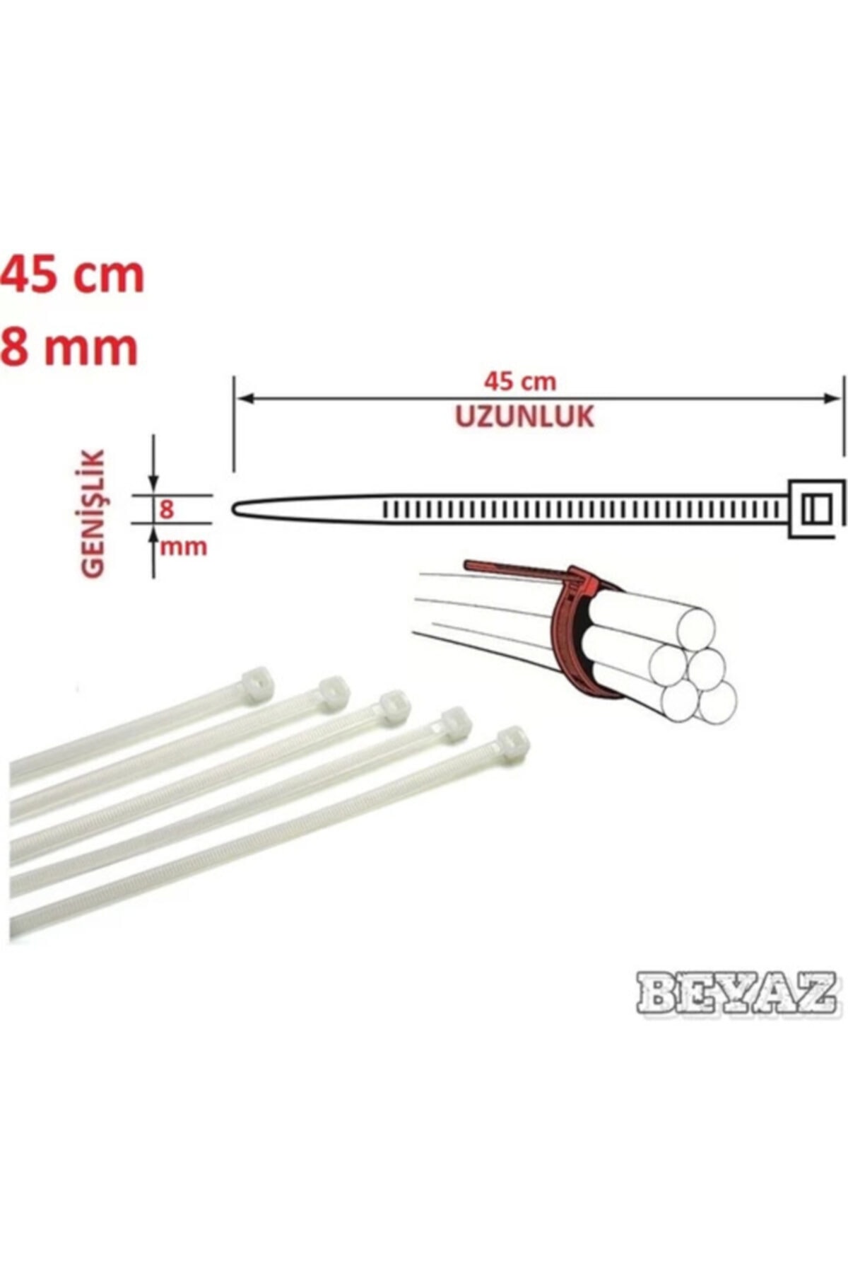 Pemsan (100 ADET) 45cm X 8mm Plastik Cırt Kelepçe ( Kablo Bağı) Beyaz ...