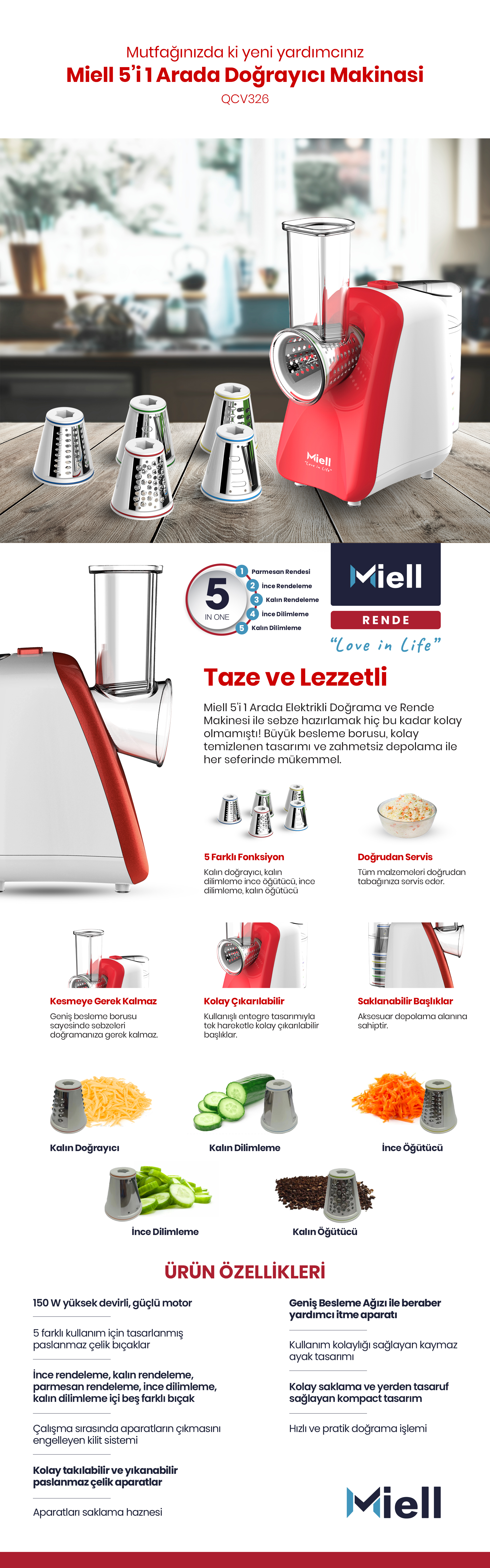 Miell Express Fresh 5'i 1 Arada Otomatik Rende ve Doğrama Makinesi ...