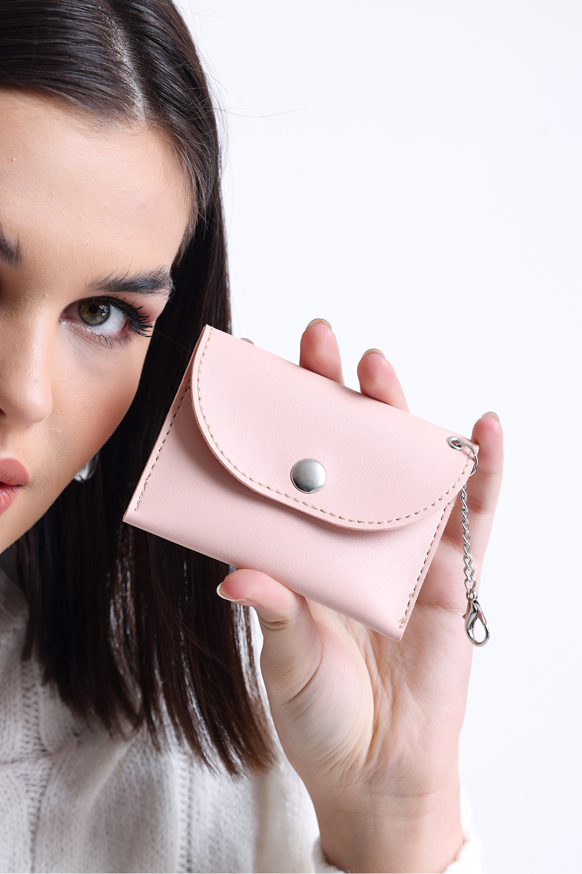 Gempo Premium Pratik Askılı Kartlık Minimalist Cüzdan Kadın Kartlık Kadın Cüzdan Pudra Pembe ...