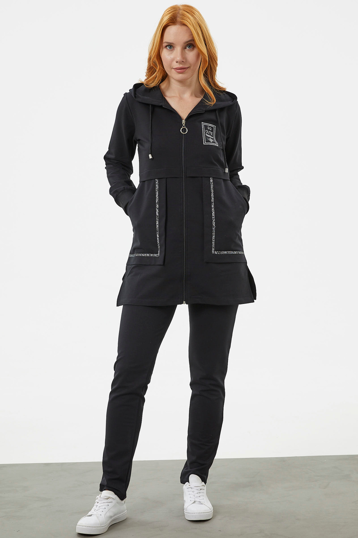 Sementa Kapüşonlu Biye Detaylı Fermuarlı Eşofman Takımı - Siyah Fiyatı ...