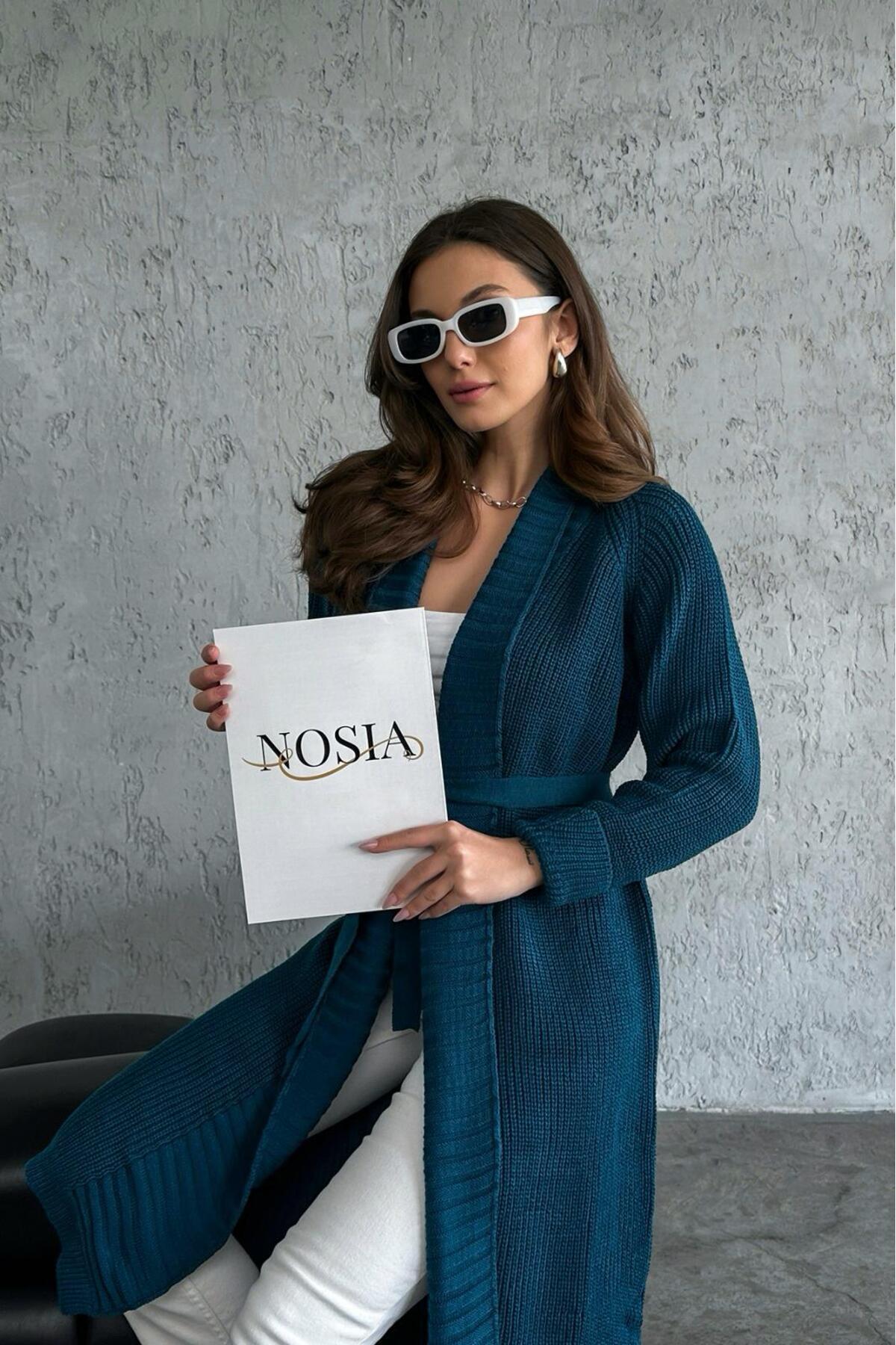 Nosia Şal Yaka Model Kuşaklı Uzun Triko Hırka - Fiyatı, Yorumları