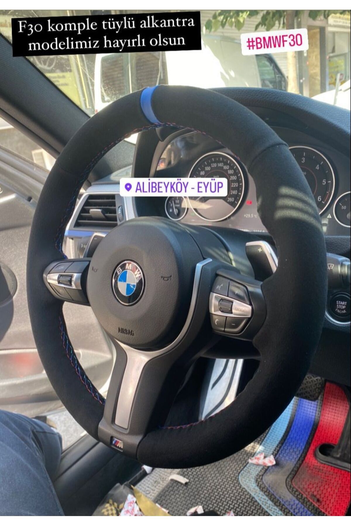 Detay BMW F30 M DİREKSİYON UYUMLU TÜYLÜ ALKATRA MAVİ ŞERİT DİREKSİYON ...