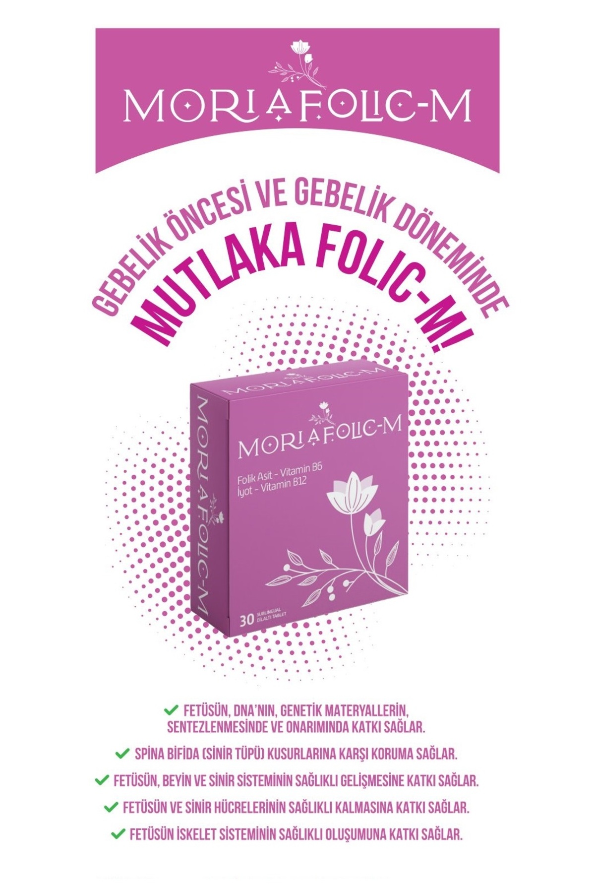 Moria Pharma Moria Folic-M Folik Asit-Vitamin B6 İyot-Vitamin B12 30 ...