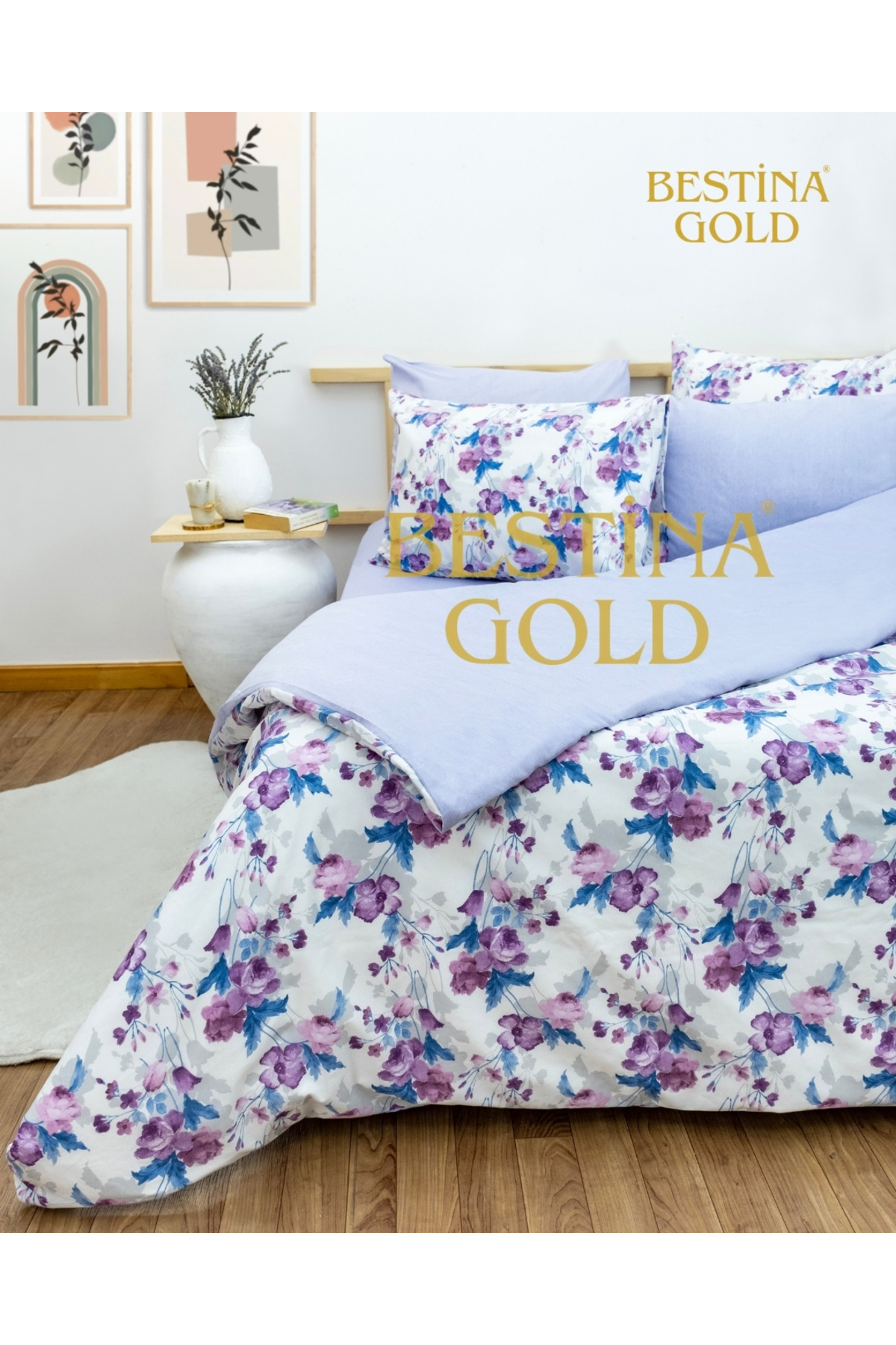 BESTİNA GOLD Çift Kişilik Ranforce Pamuklu Kumaş Nevresim Takımı ...