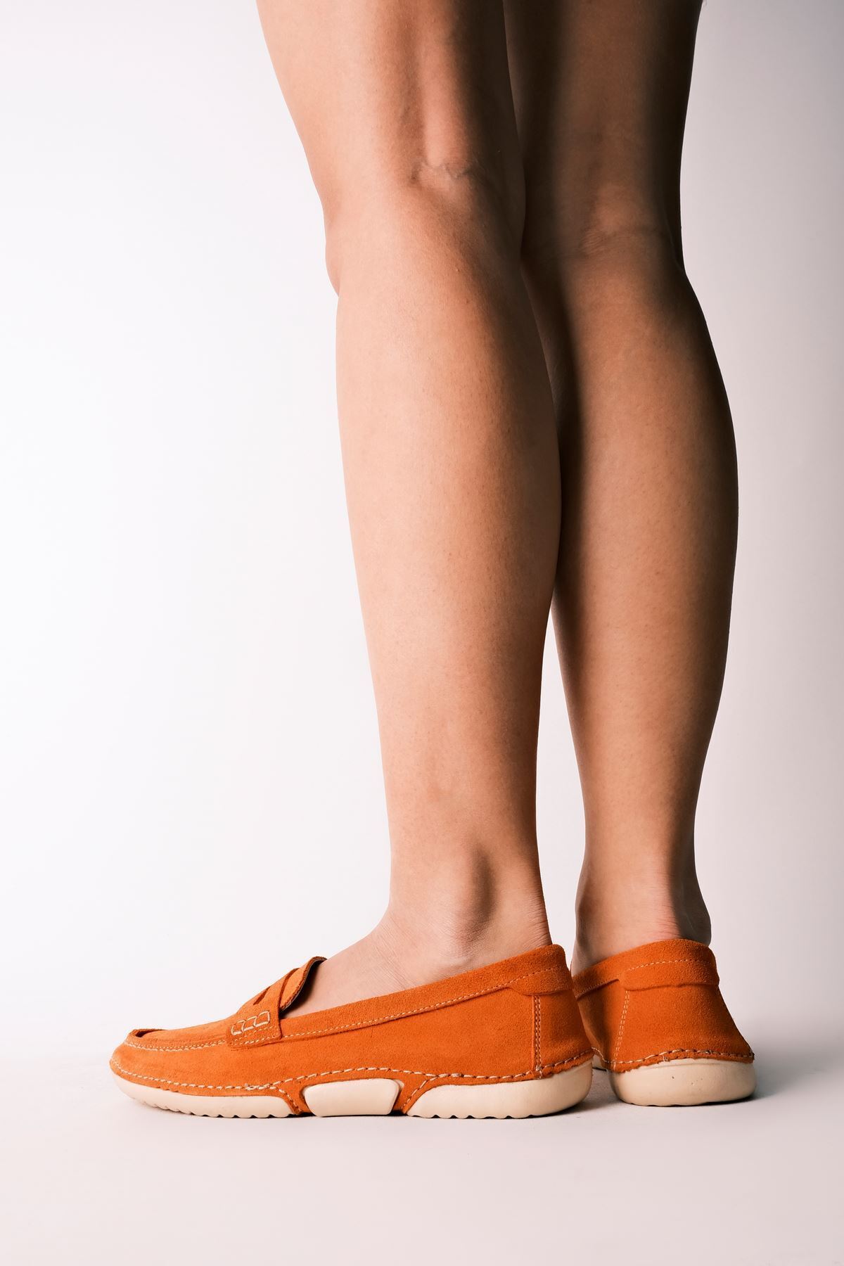 LAL SHOES & BAGS Minks Dikiş Detaylı Hakiki Deri Kadın Babet Turuncu ...