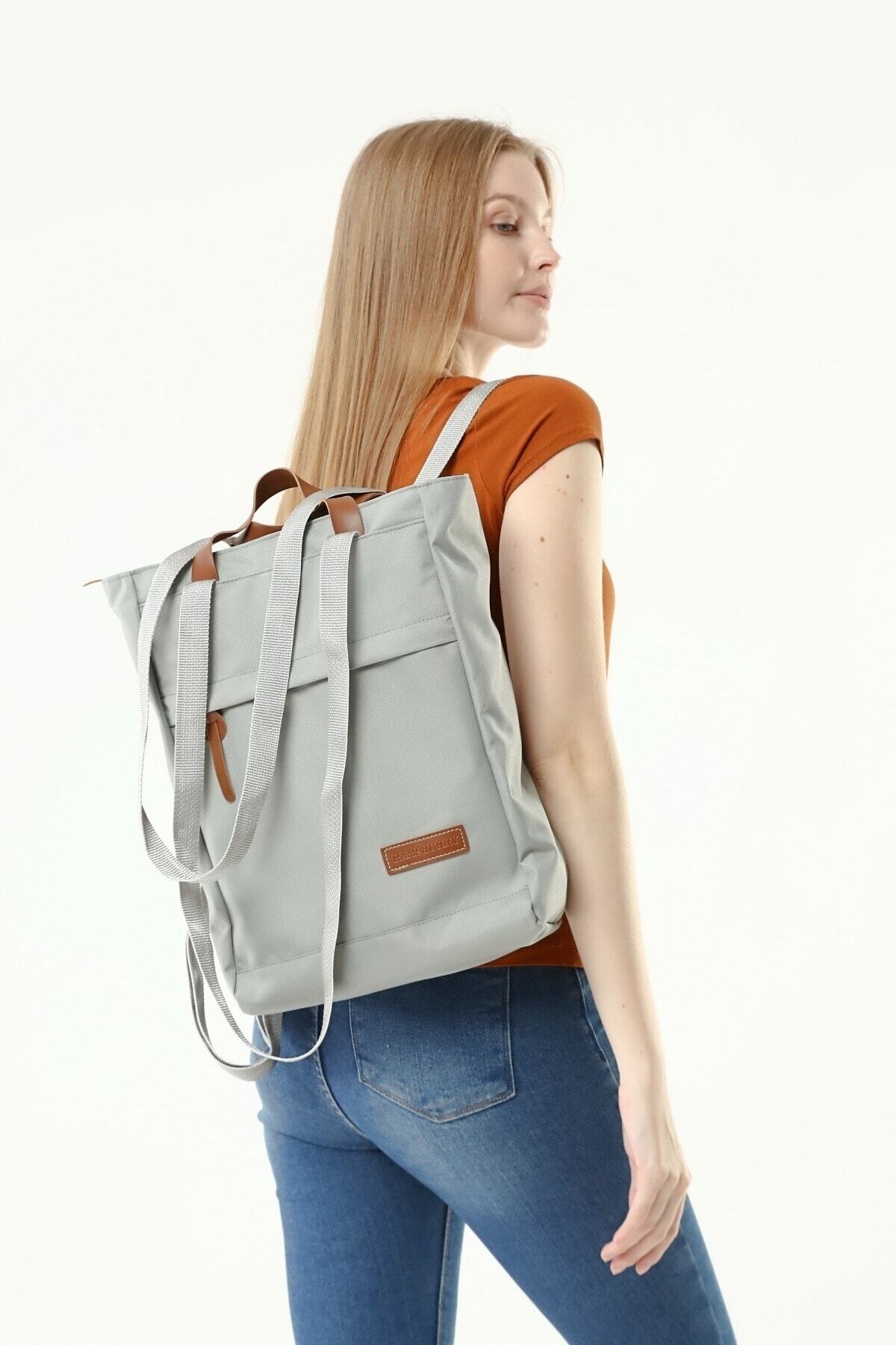 Ramsburry Sırt Çantası Kadın, Gri Çanta, Okul Çantası, Üçü Bir Arada ...