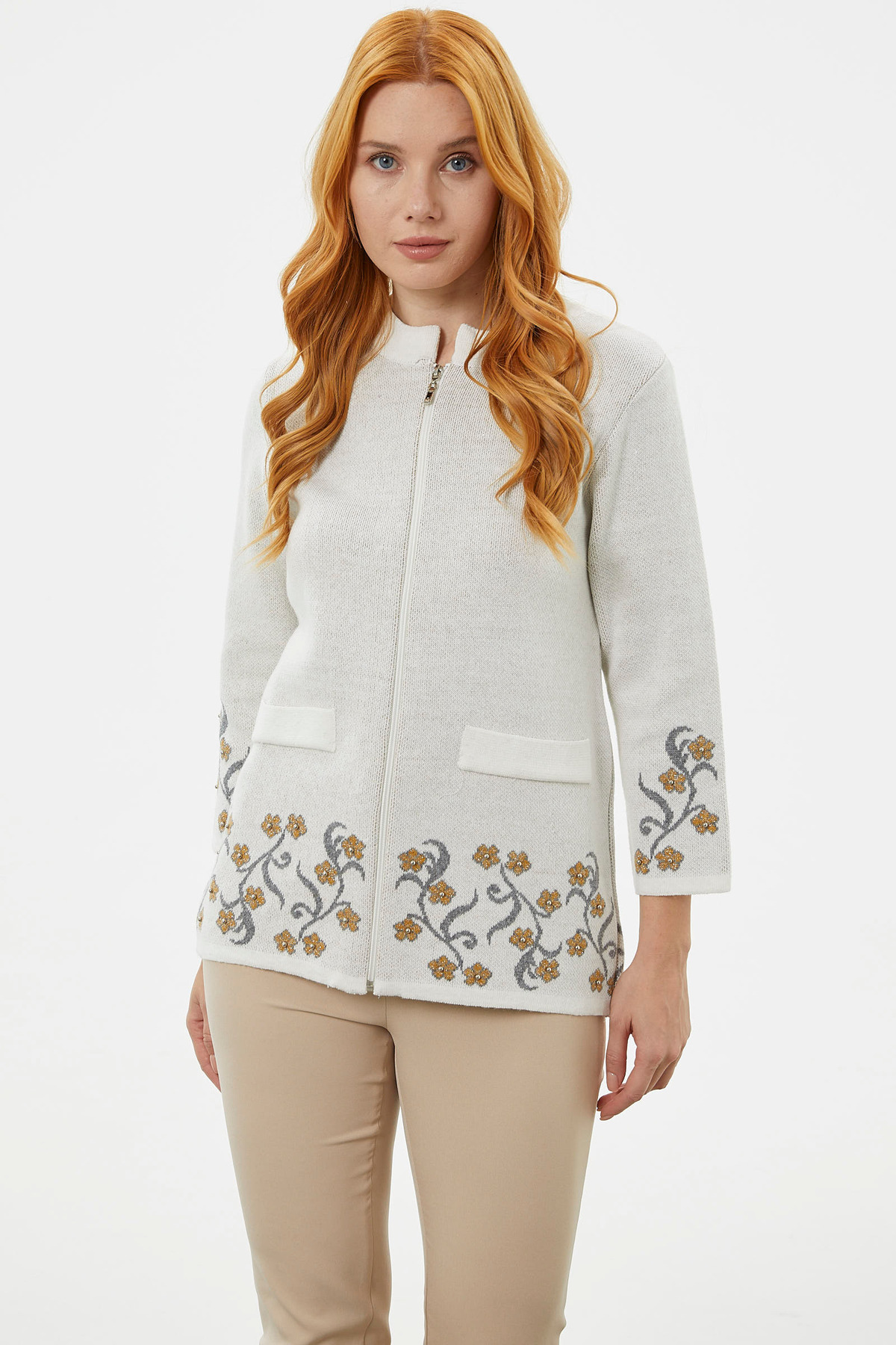 Sementa Çiçek Desen Detaylı Yünlü Triko Hırka - Kemik Fiyatı, Yorumları ...