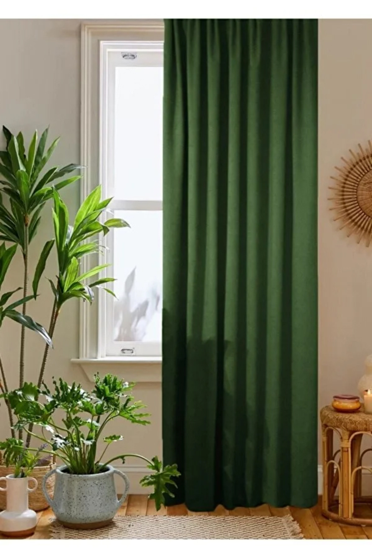 Evdepo Home Crown Grass Green Solid Color Background Curtain, Pleat ...