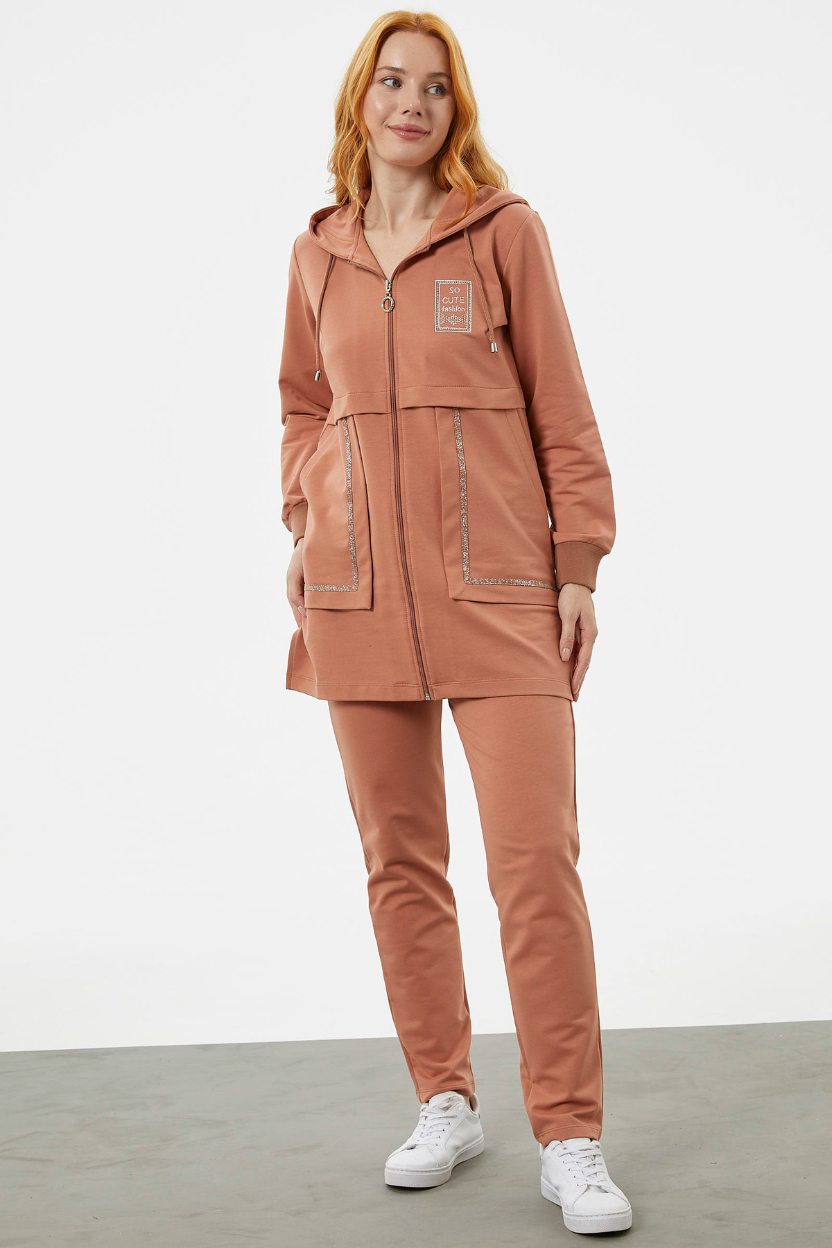 Sementa Kapüşonlu Biye Detaylı Fermuarlı Eşofman Takımı - Somon Fiyatı ...