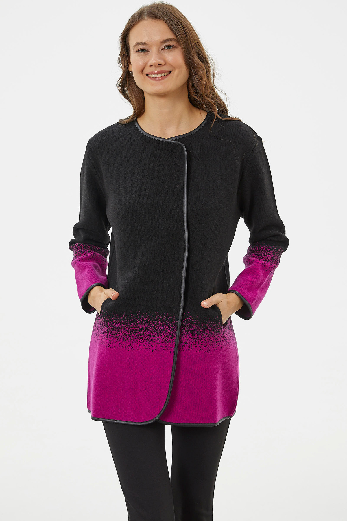 Sementa Deri Biye Detaylı Çift Renk Triko Ceket - Siyah Fiyatı ...