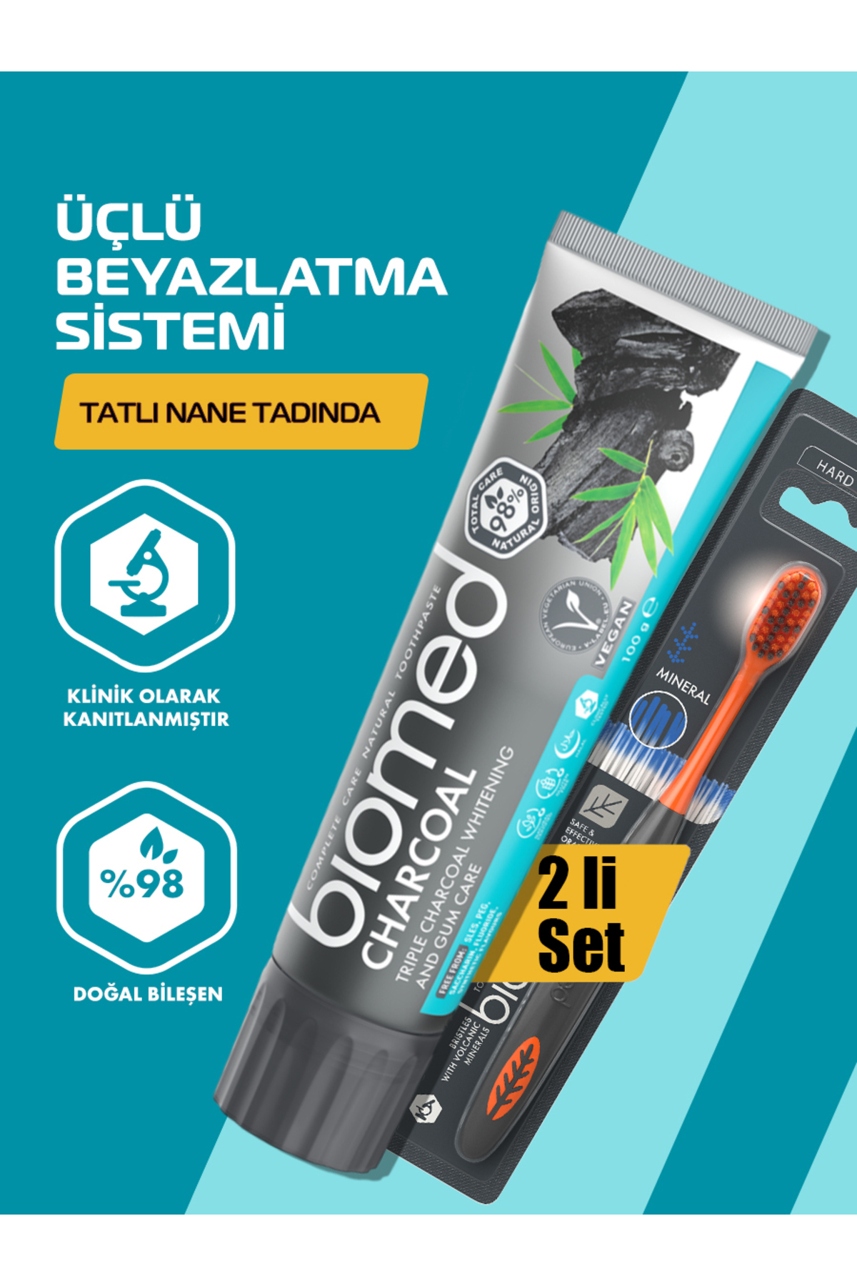 Biomed Charcoal Diş Macunu Ve Volkanik Mineral Diş Fırçası 2li Set ...