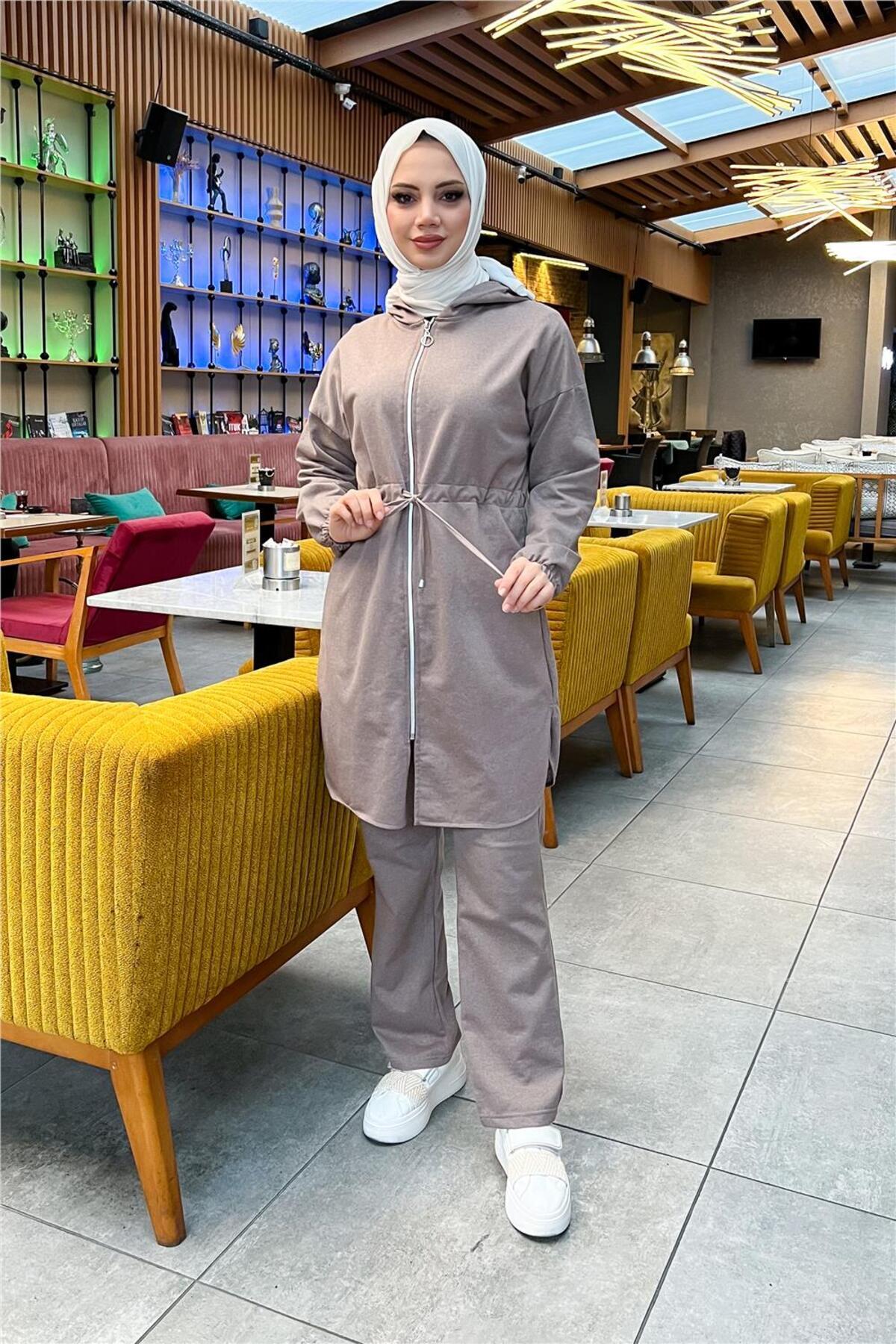 Bwest Kapşonlu Fermuarlı Belden Bağlamalı Sade Basic İkili Spor Takımı ...