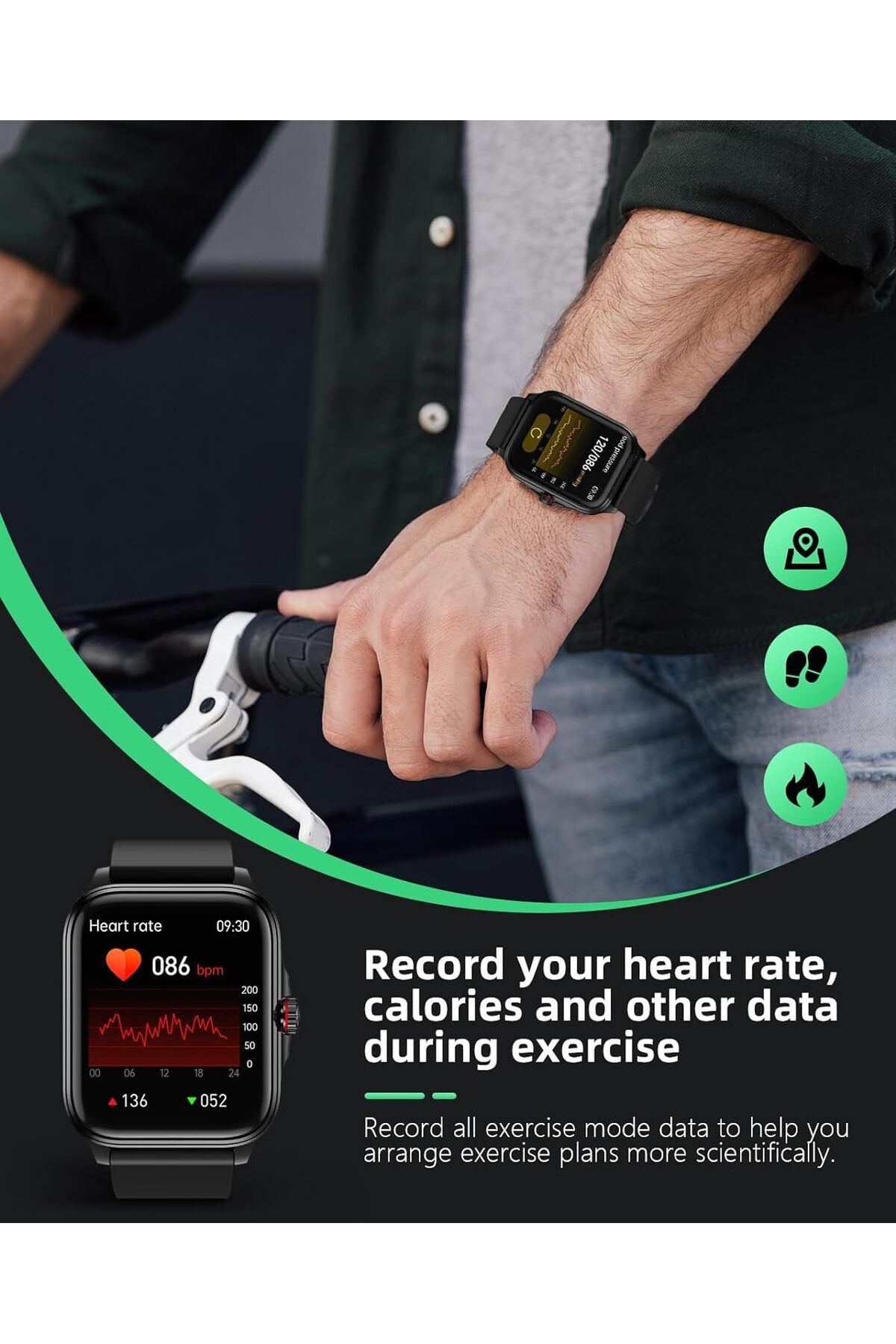 SOUYIE Akıllı Saat, Non-invazif Kan Şekeri, 1,91" HD Dokunmatik Ekran ...