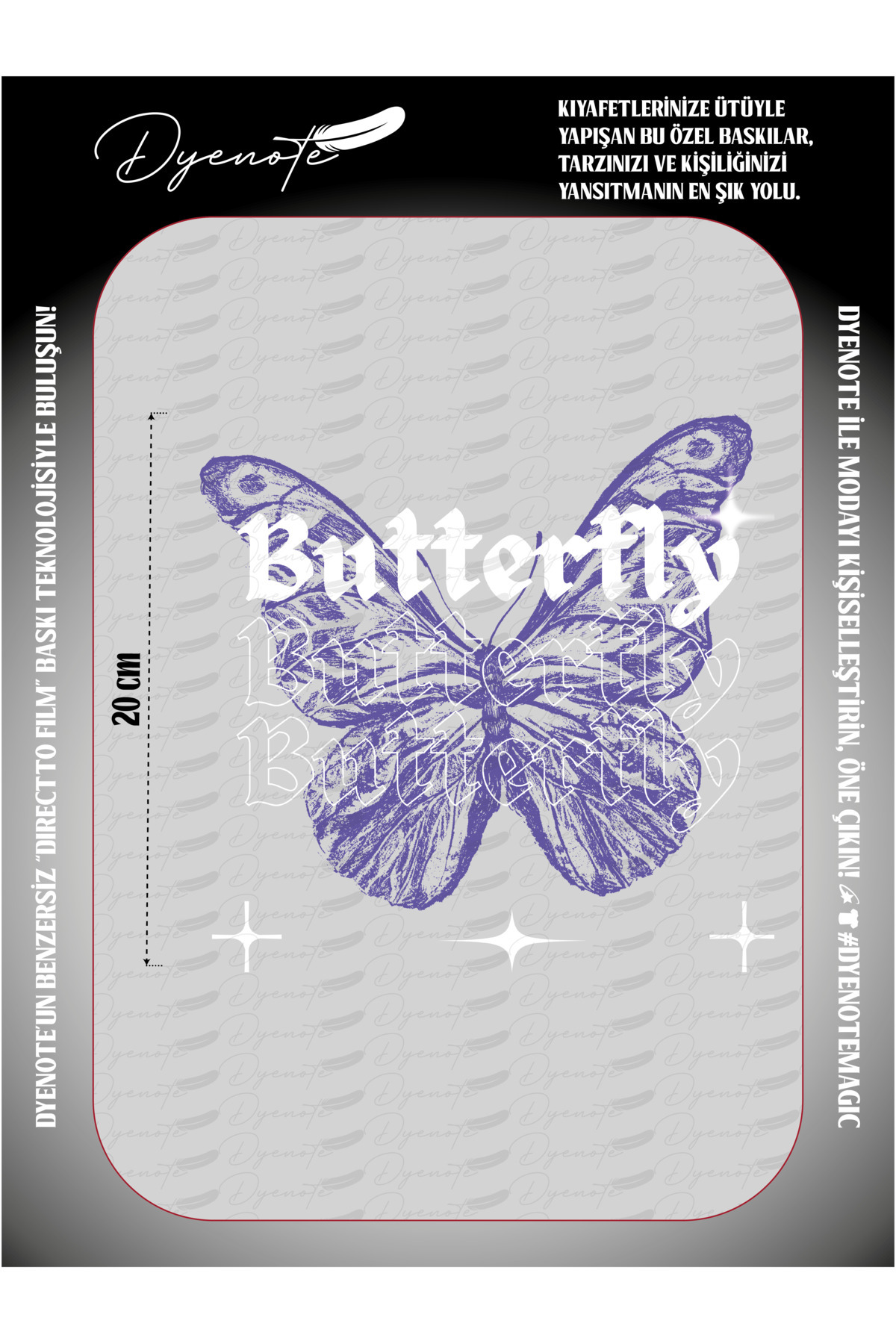 DYENOTE Butterfly Mor Kelebek Purple Kumaş Aplike Yama Ütü Ile Yapışan Transfer Baskı Kağıdı Dtf ...