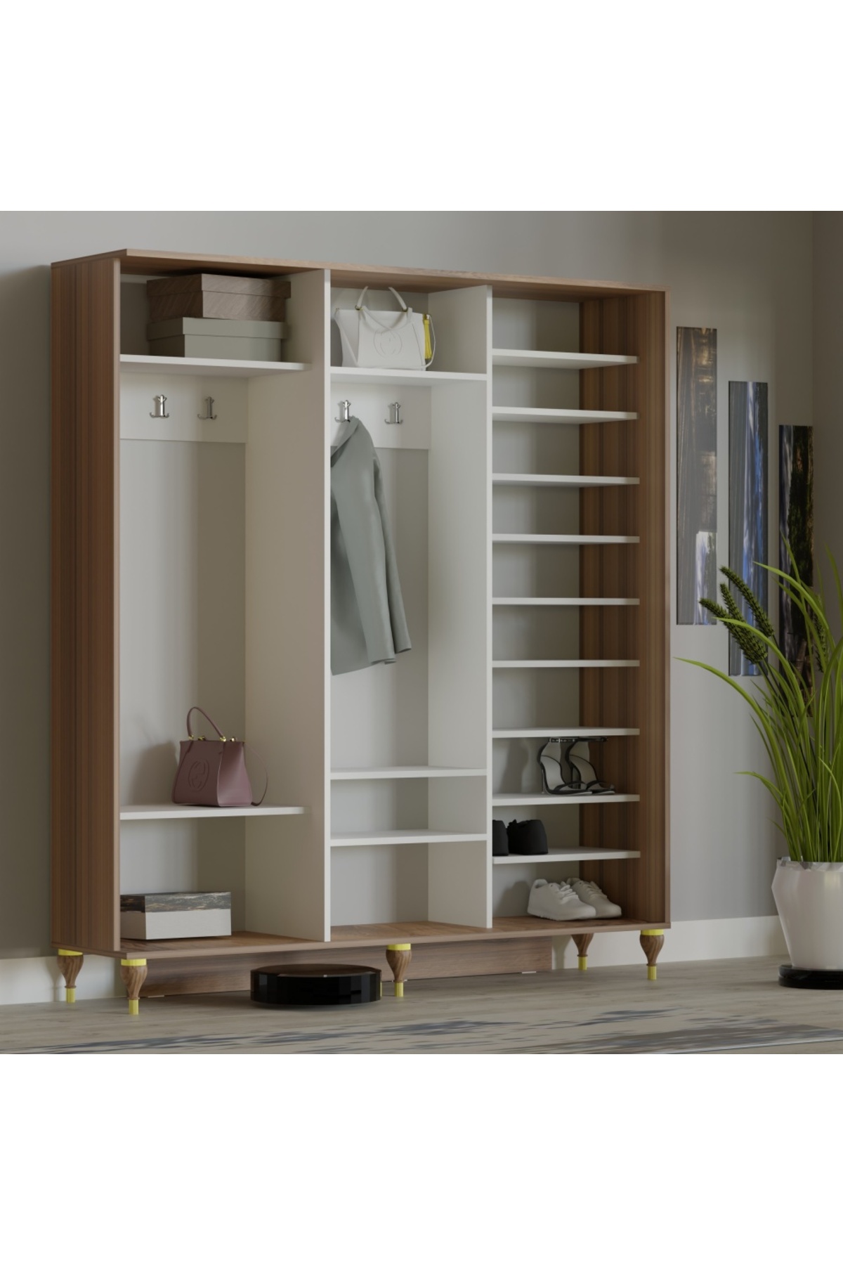 Abre Vilza Ceviz Beyaz Sürgü Kapaklı Aynalı Portmanto Vestiyer Fiyatı ...