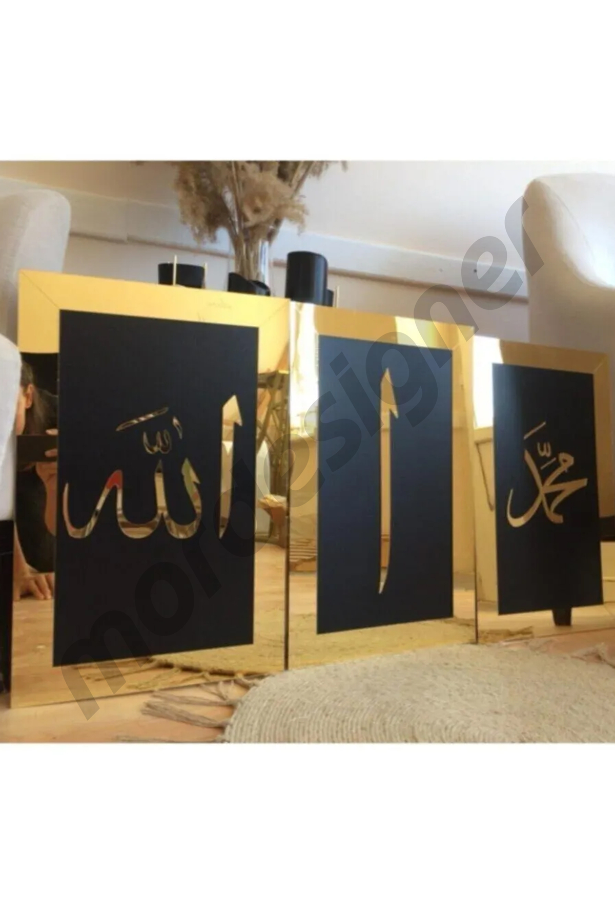 Mor Designer Mdf Üzeri Aynalı Pleksi Allah Muhammed Elif Tablo Seti ...