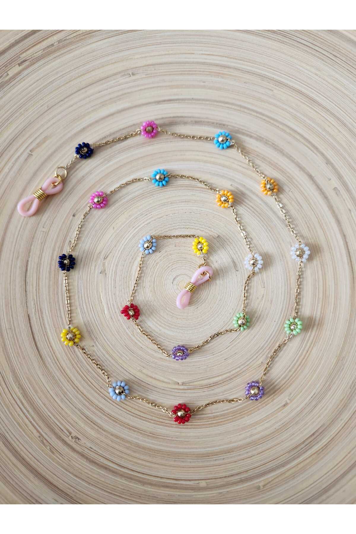 Elila Design Renkli papatyalı zincir gözlük askısı gözlük zinciri ...