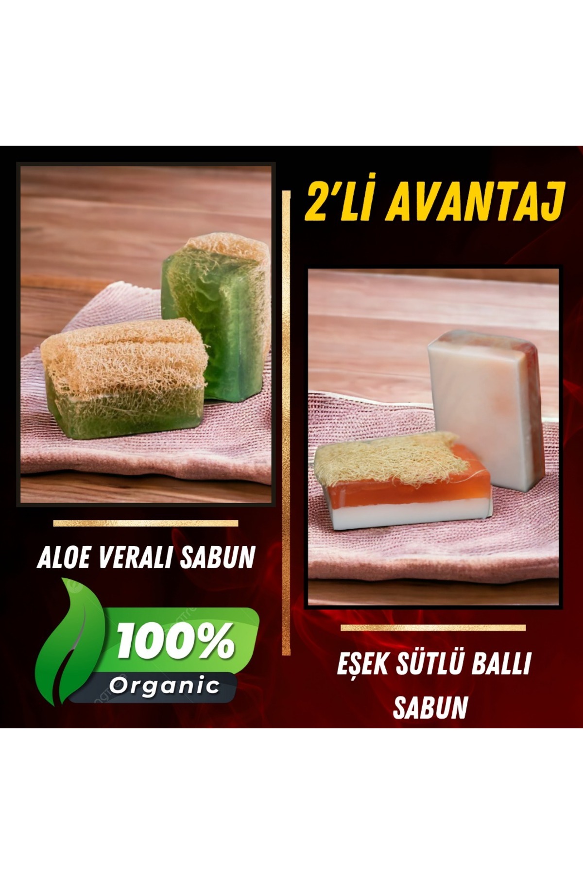 FAWAR Doğal Kabak Lifli aloevera ve eşek sütü balı Özlü Sabun 2 li set ...
