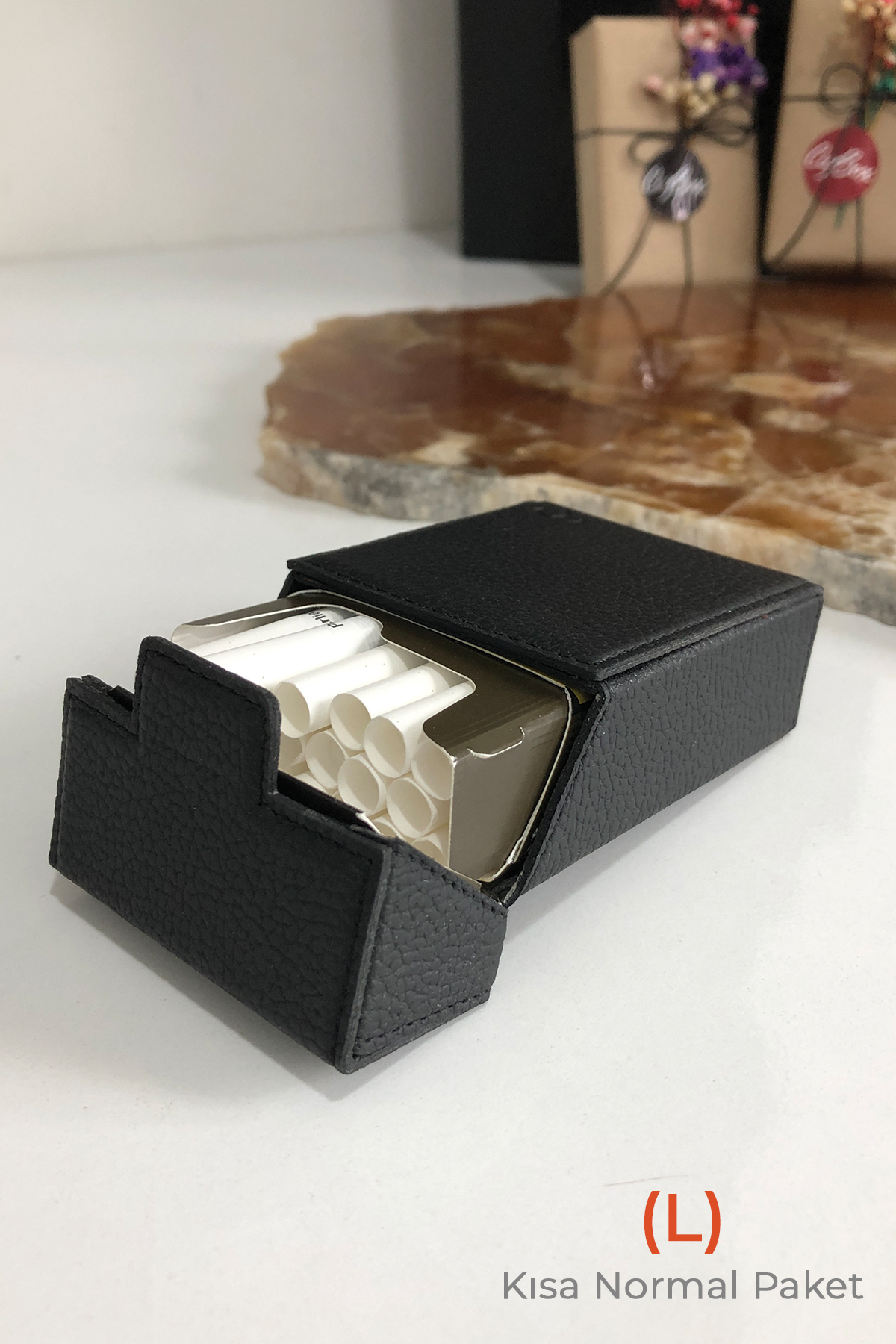CIGBOXTR Deri Sigara Çantası - (L) Kısa Normal Paket - Aluminyum Kasa ...