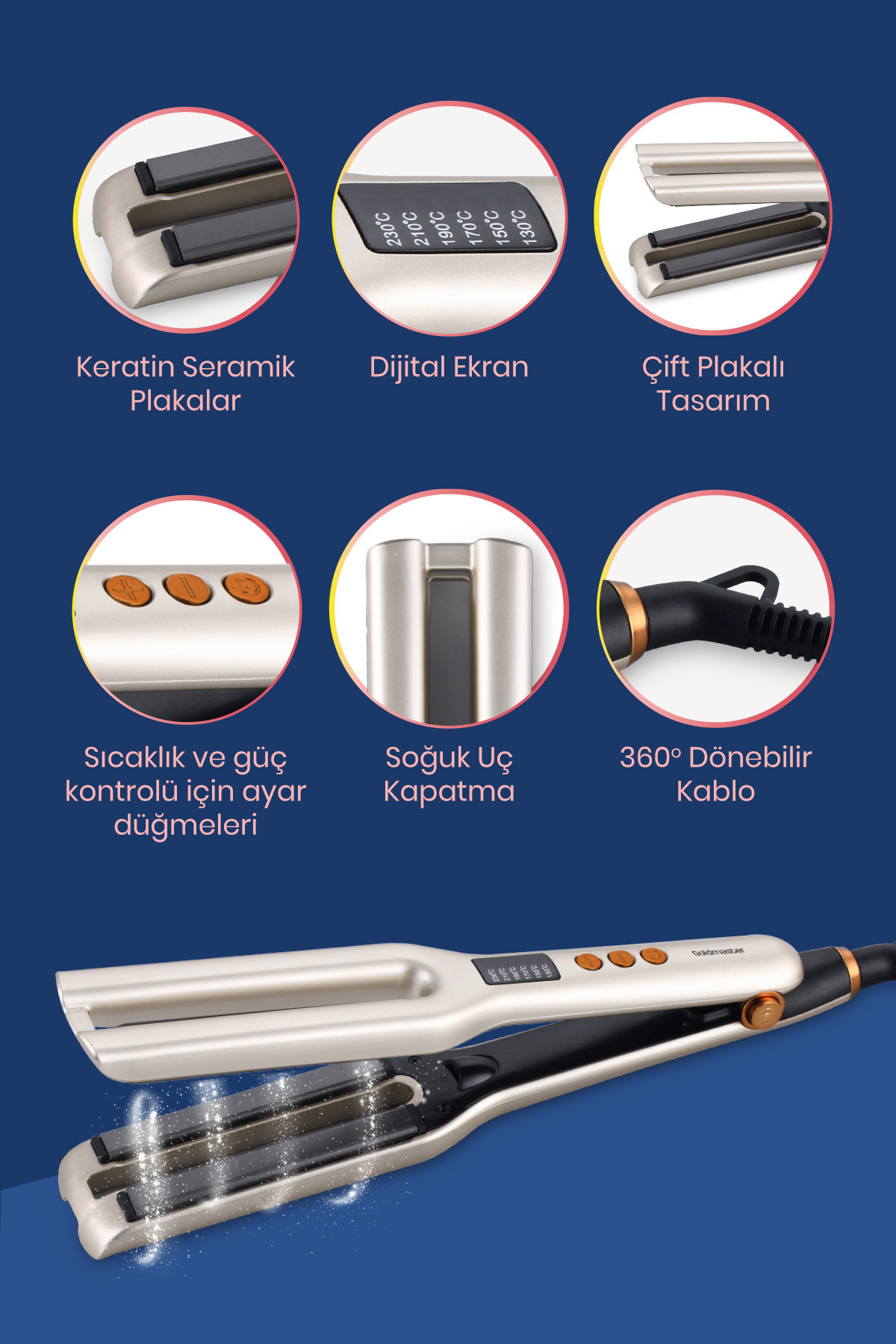 GoldMaster Twinpro Dijital Ekranlı Keratin Seramik Çift Plakalı İyonik ...