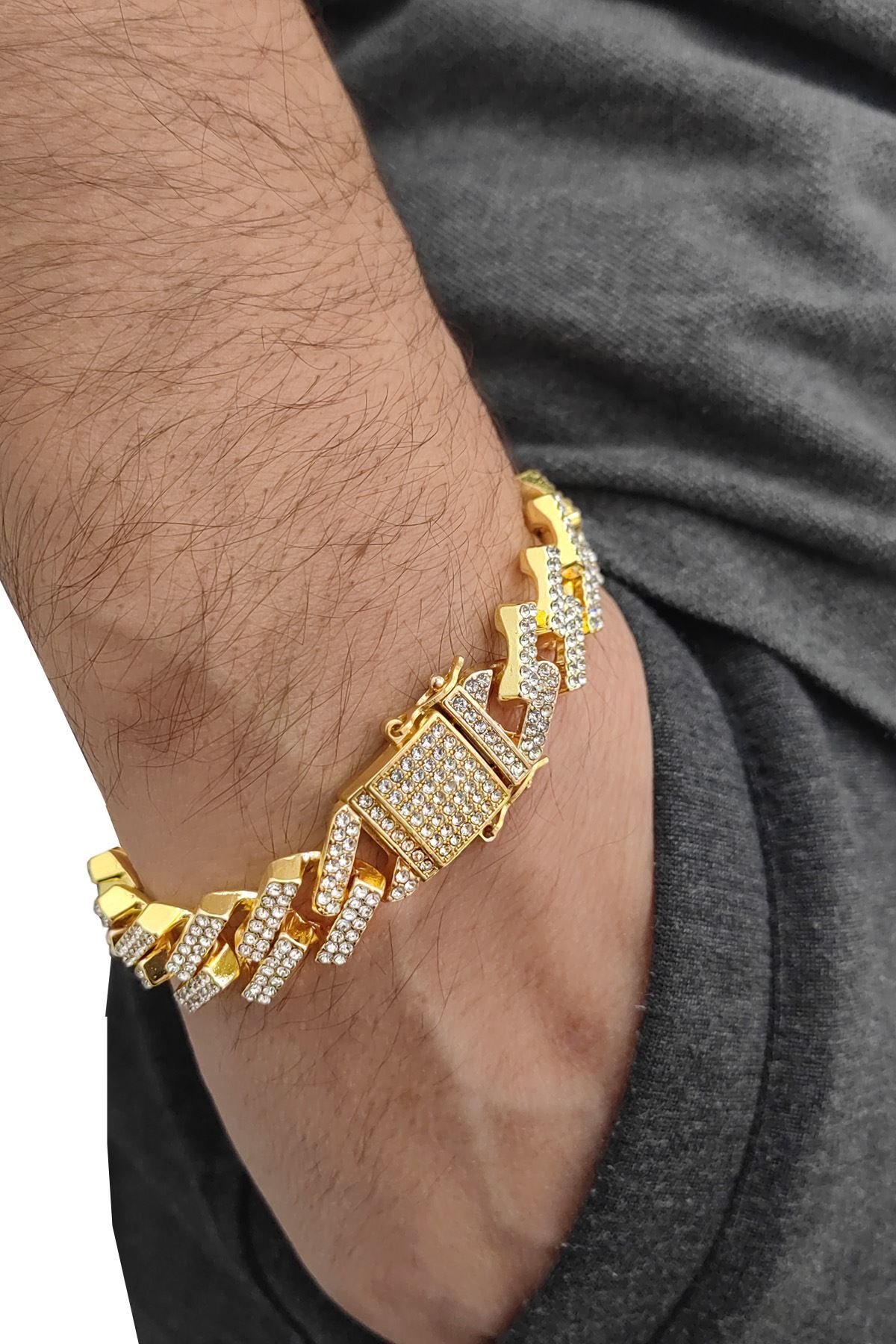 Chavin 15 Mm. Gold Kalın Taşlı Alloy Erkek Bileklik Ek19sr Fiyatı ...