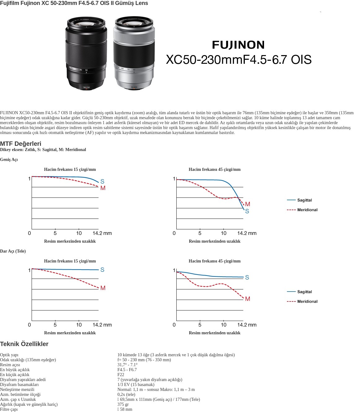 Fujifilm Xc50-230mmf4.5-6.7 Oıs Iı Gümüş Lens ( Türkiye Garantili) Fiyatı, Yorumları - Trendyol