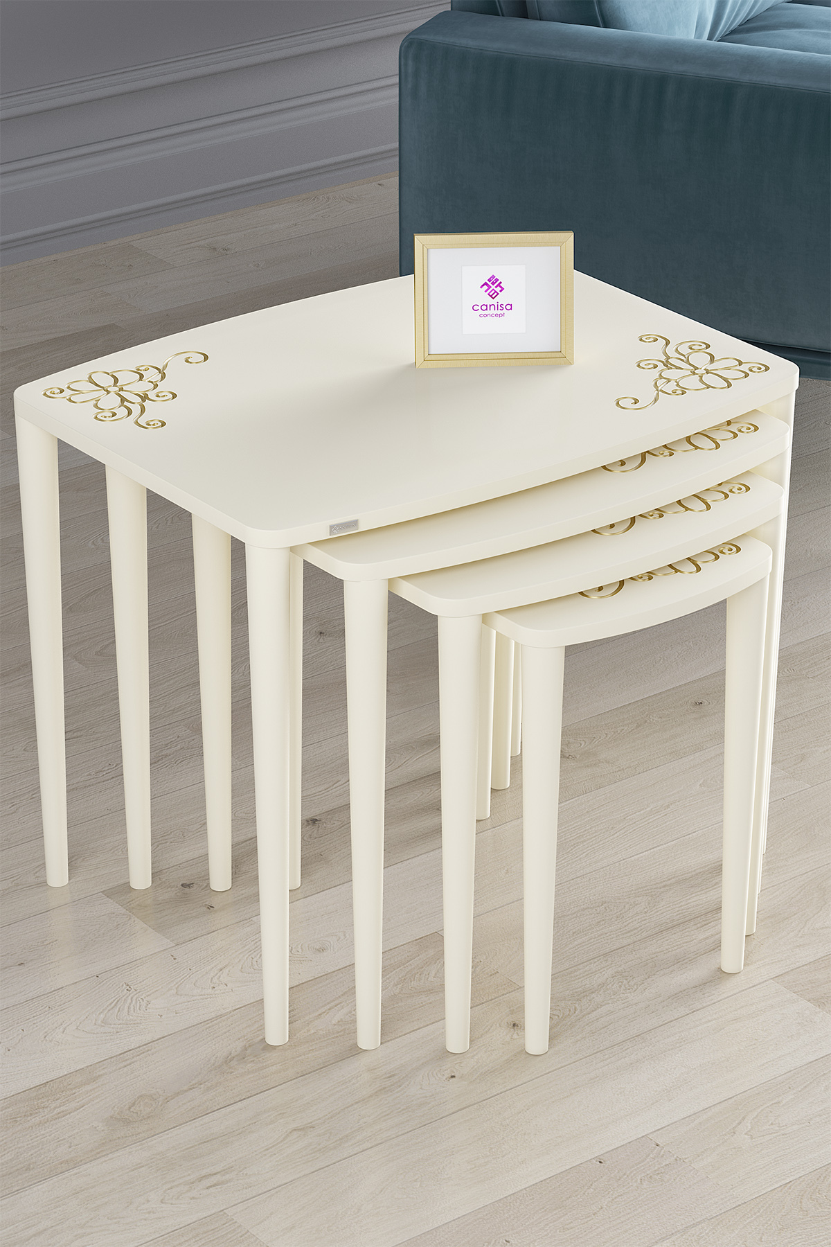 Canisa Nirwa Serisi Krem Mdf 4 Lü Çiçek Desenli Zigon Yan Sehpa Takımı ...