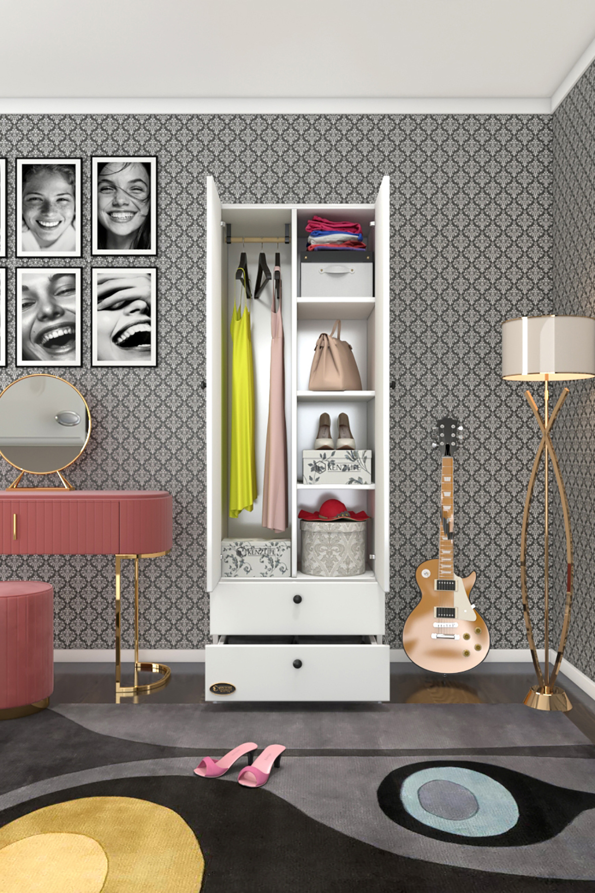 Kenzlife gardırop 2 kapılı kapaklı 2 çekmeceli nilüfer byz 173*60*42 ...