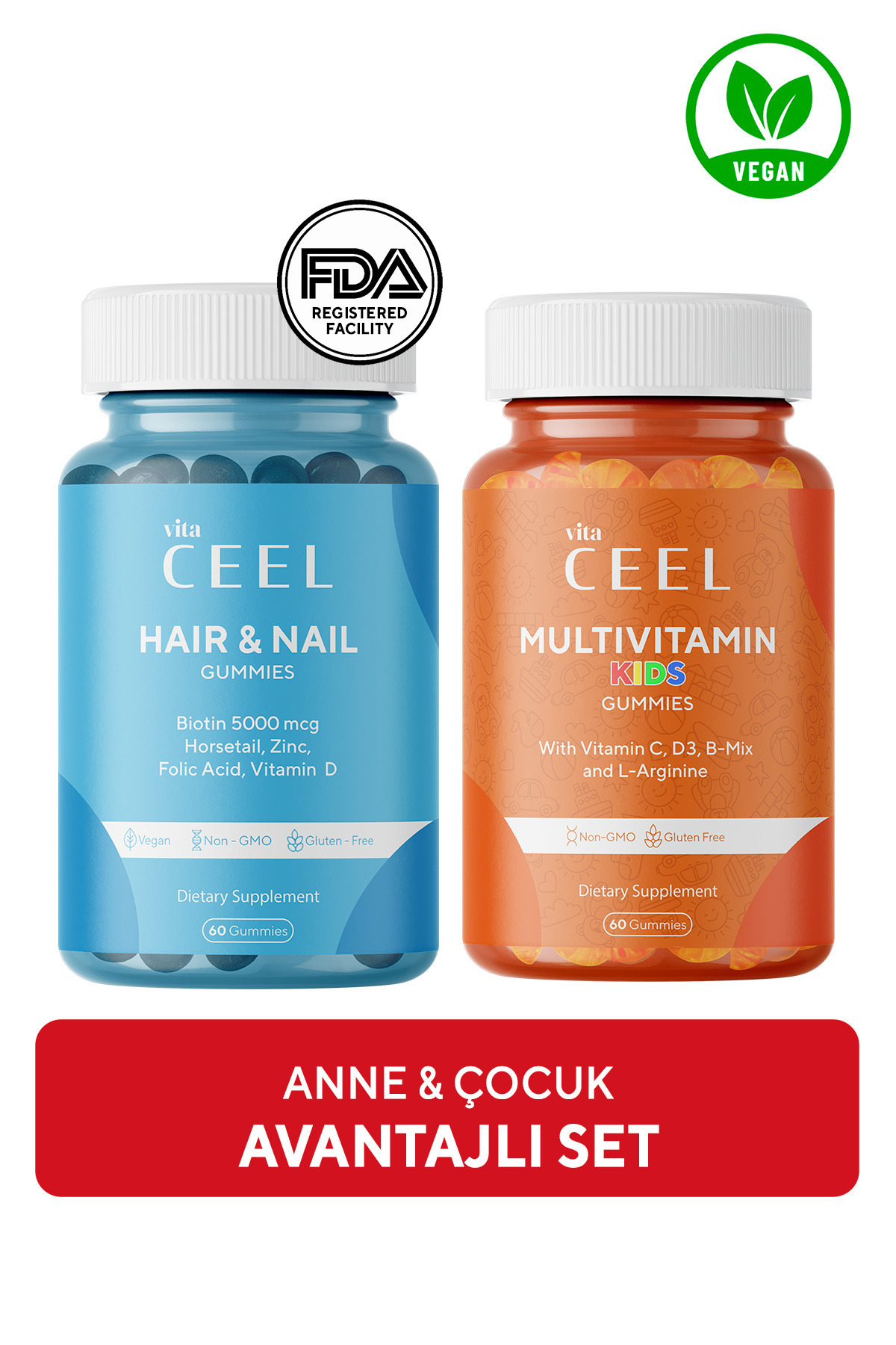 Vita Ceel 2'li Saç&Tırnak ve Çocuk Gummy Çiğnenebilir Vegan Vitamin ...