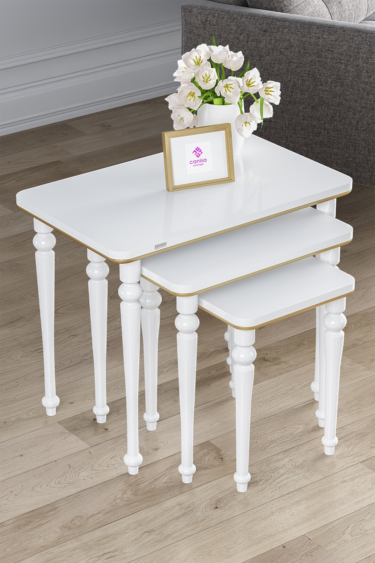 Canisa Lora Serisi Mdf 1.Sınıf 3lü Zigon Beyaz Renk Sehpa Takımı Beyaz ...