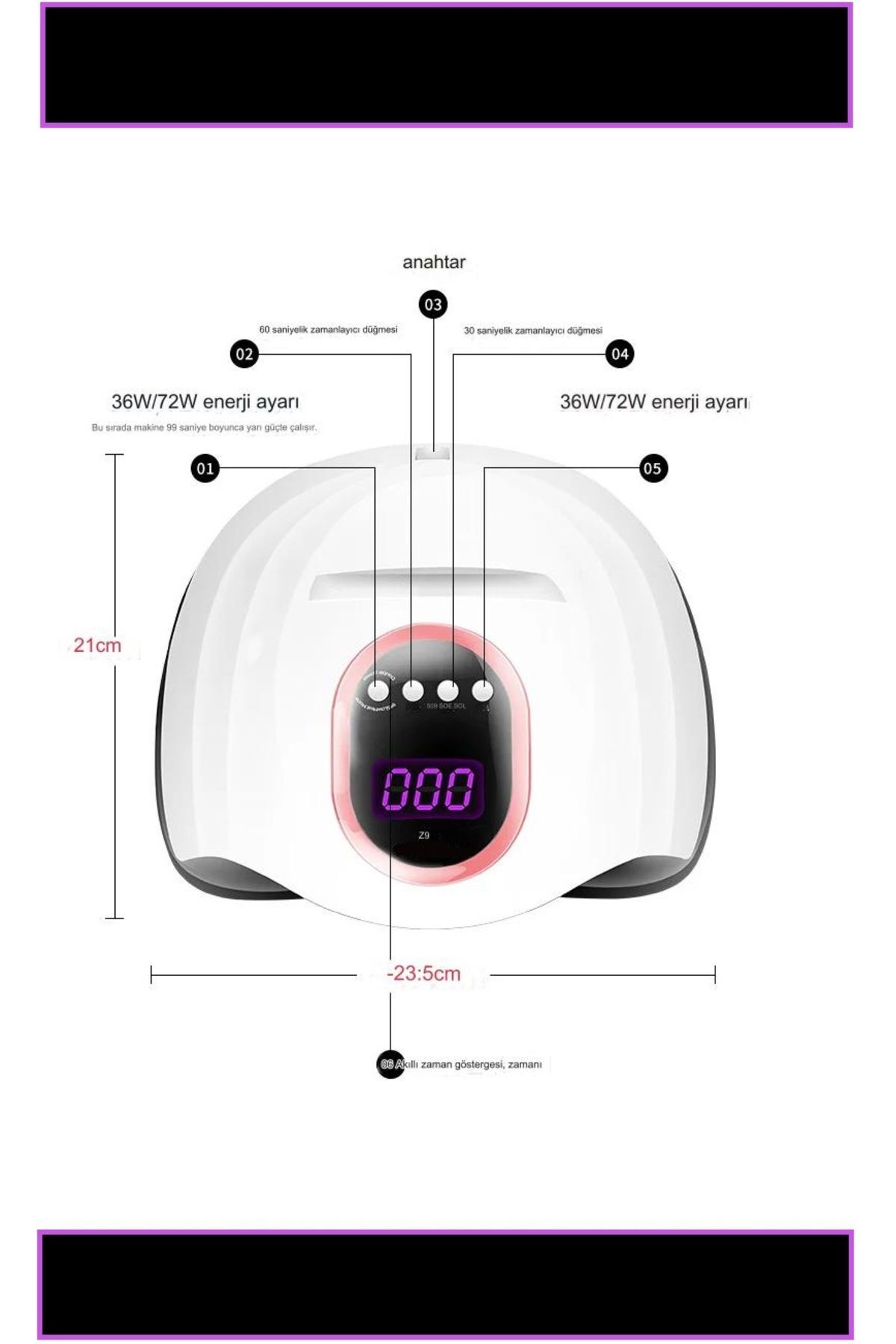 Xolo Uv Led Tırnak Oje Kurutucu 285W 5 Parmak Büyük Boy Profesyonel Oje Kurutucu Z9 Uv Led ...
