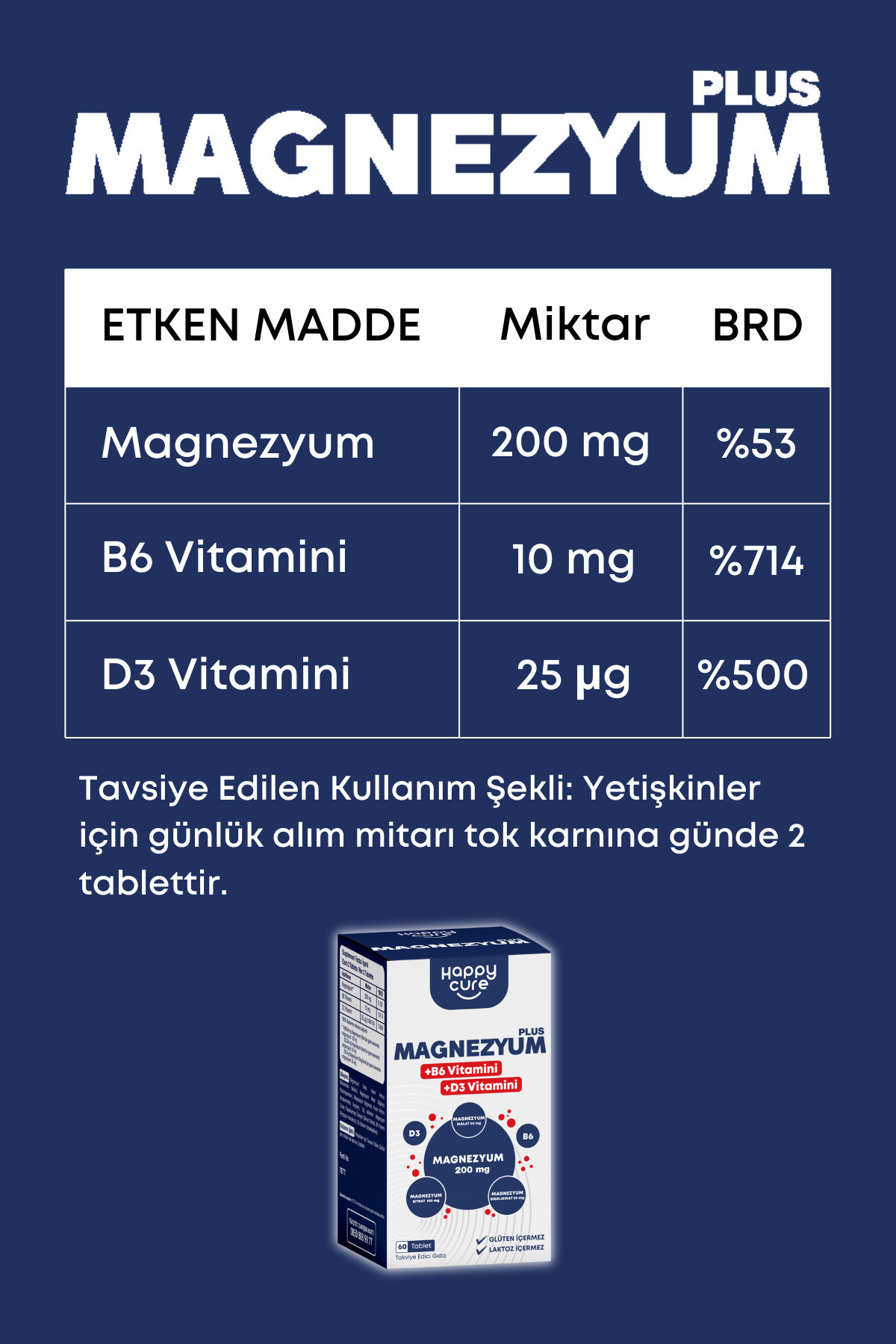 Happy Cure Magnezyum Plus 60 Tablet (Magnezyum Malat, Magnezyum ...