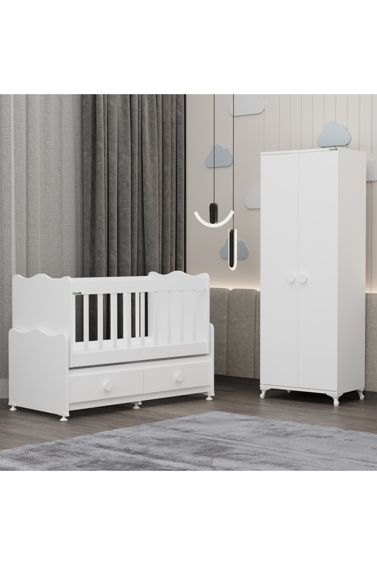 Garaj Home Elegant Beşik ve Yıldız 2 Kapaklı Dolap - Beyaz Fiyatı ...