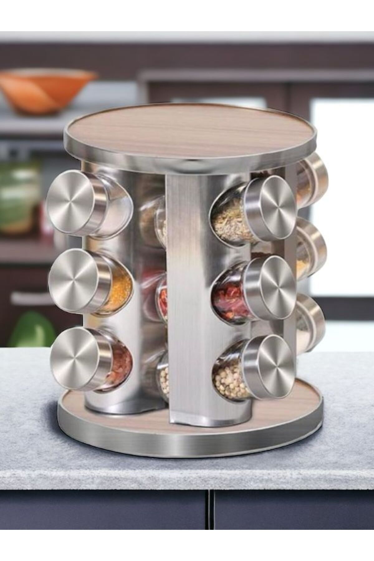 Sezka Life 360 Derece Dönen 12'li Metal Stantlı Cam Baharatlık Takımı ...