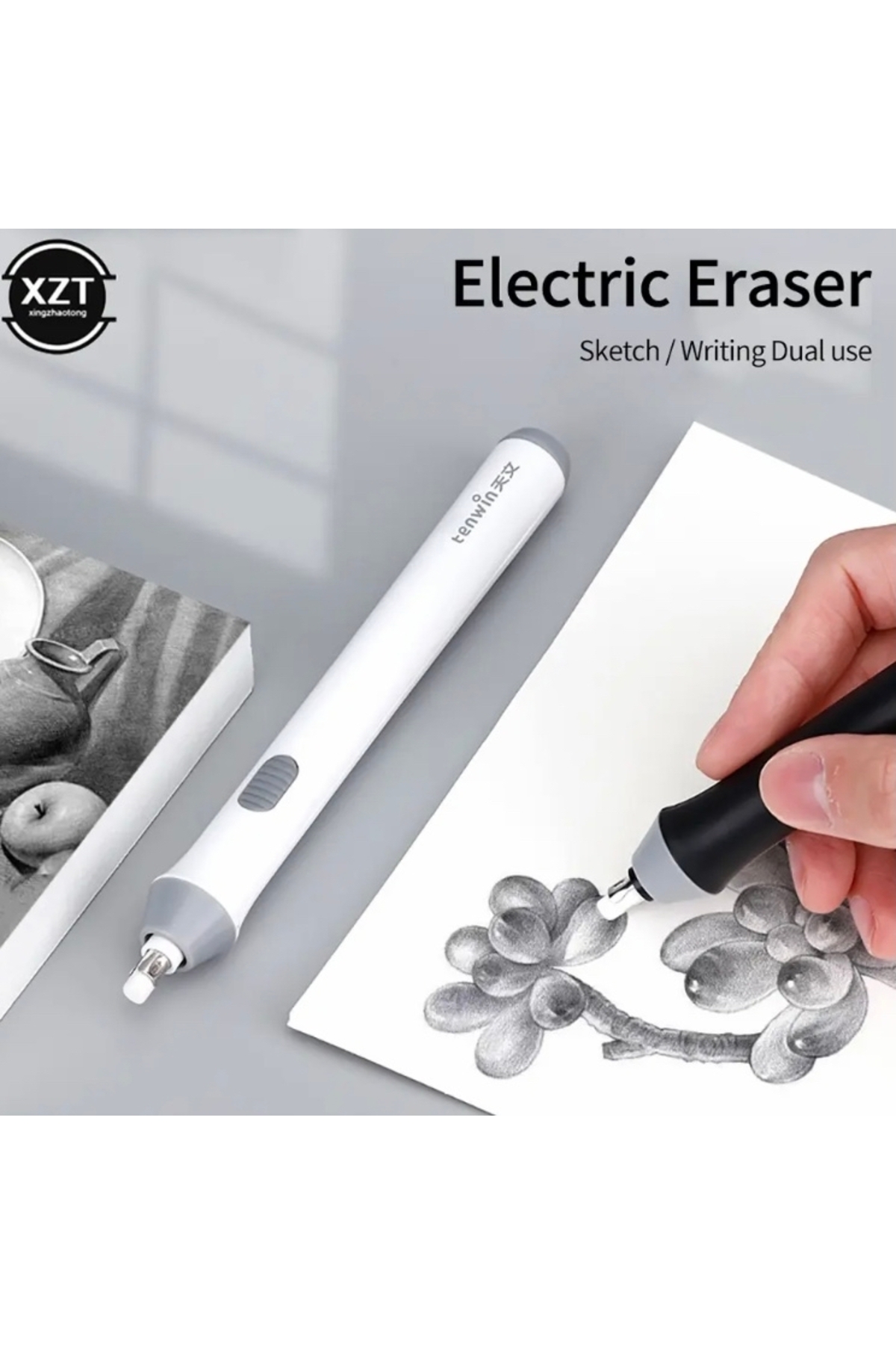 tenwin pilli otomatik kalem silgi BEYAZ GÖVDE iki farklı uç + 12 kalın ...