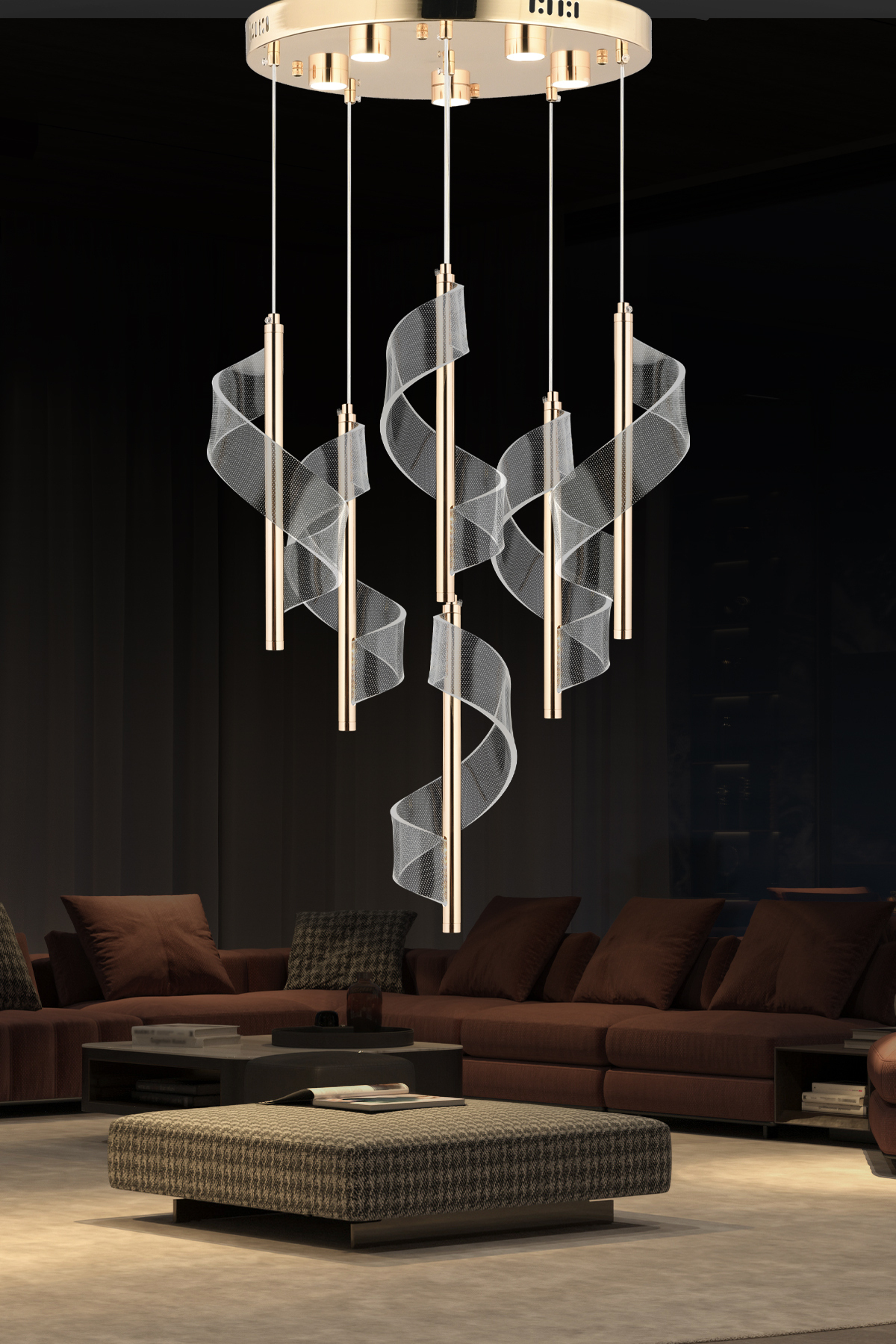 Apliqa Jadon 6'lı Yuvarlak 3 Renkli 53 Watt Gold Kristal Ledli Modern Oturma Odası Salon Sarkıt ...