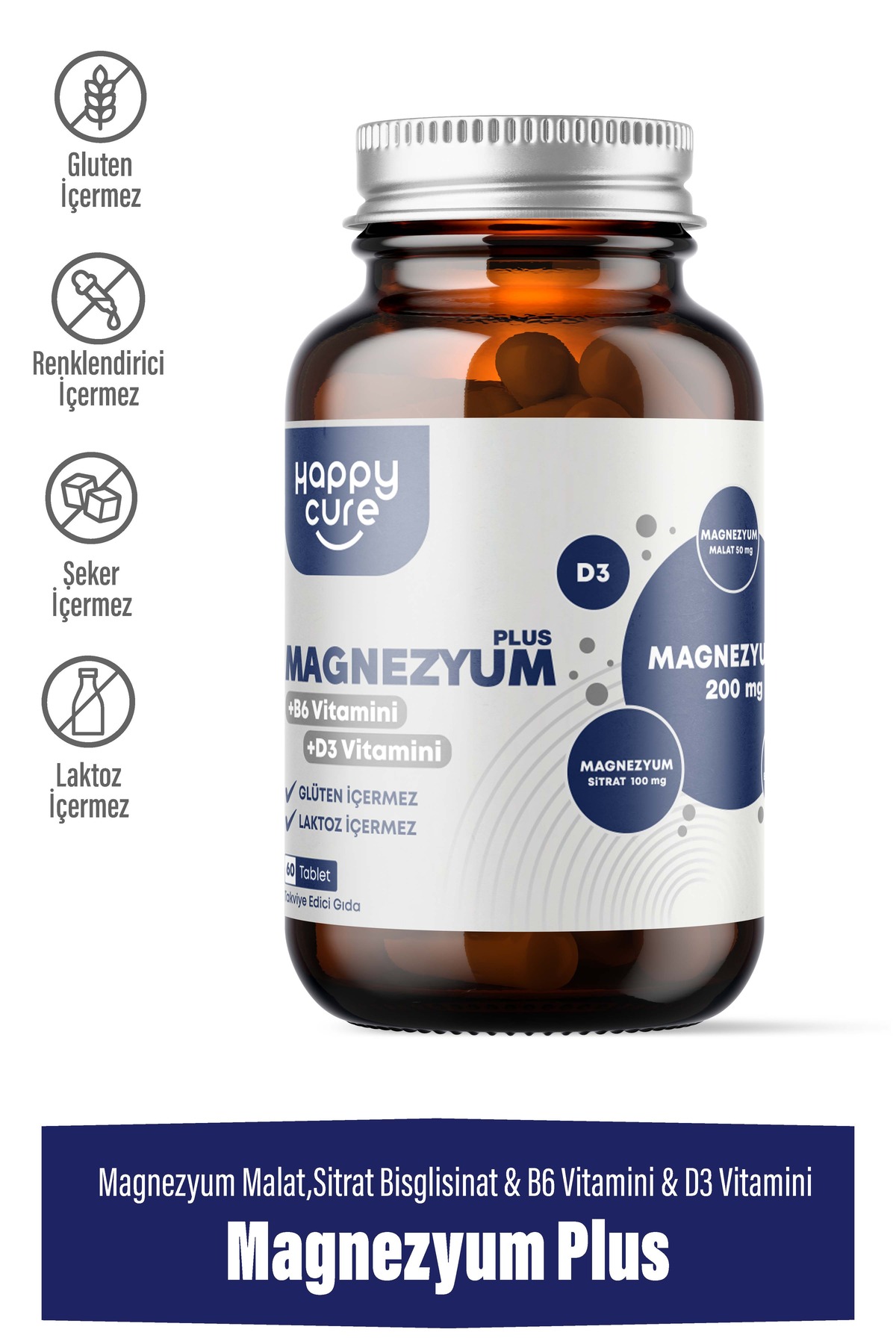 Happy Cure Magnezyum Plus 60 Tablet (Magnezyum Malat, Magnezyum ...