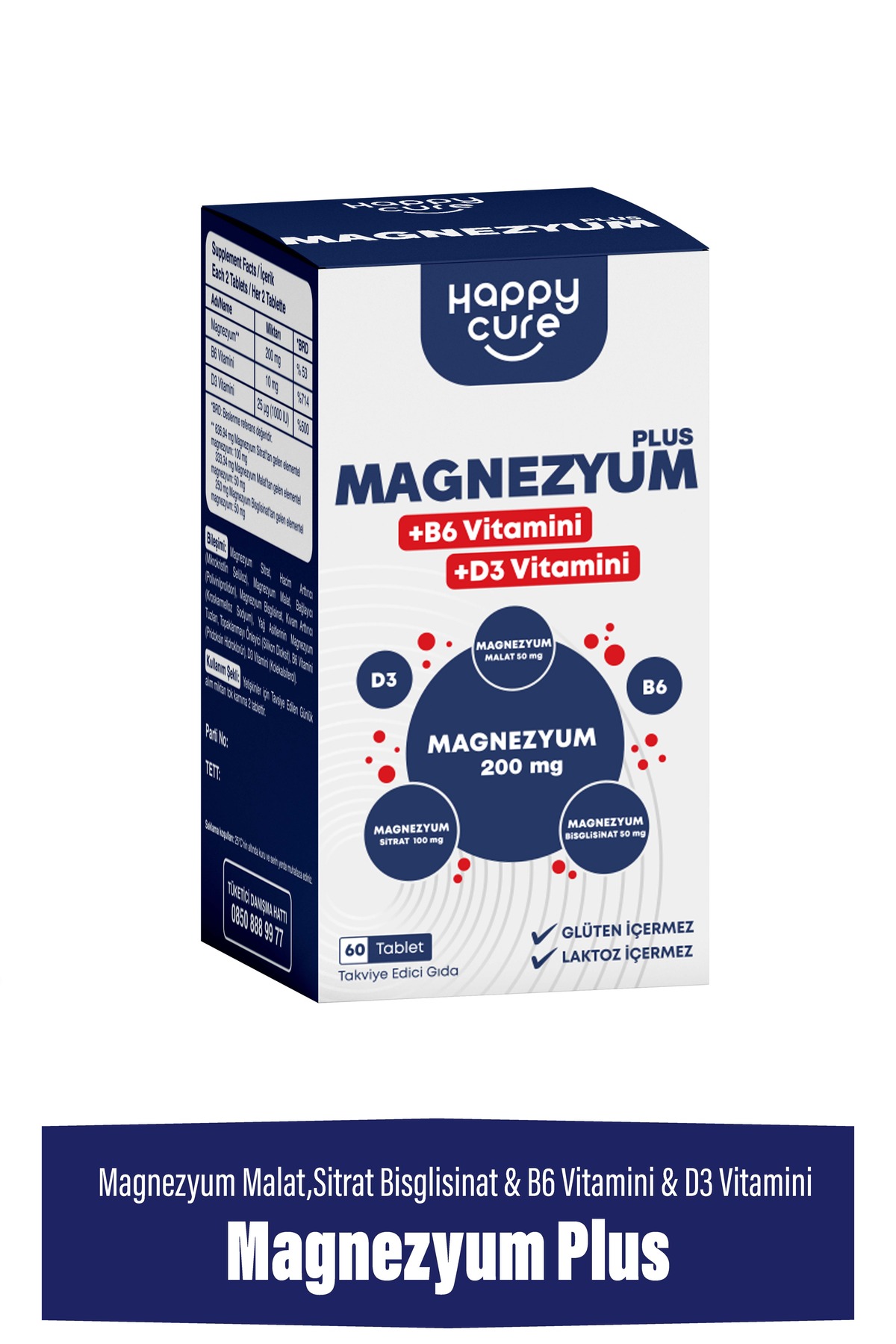 Happy Cure Magnezyum Plus 60 Tablet (Magnezyum Malat, Magnezyum ...