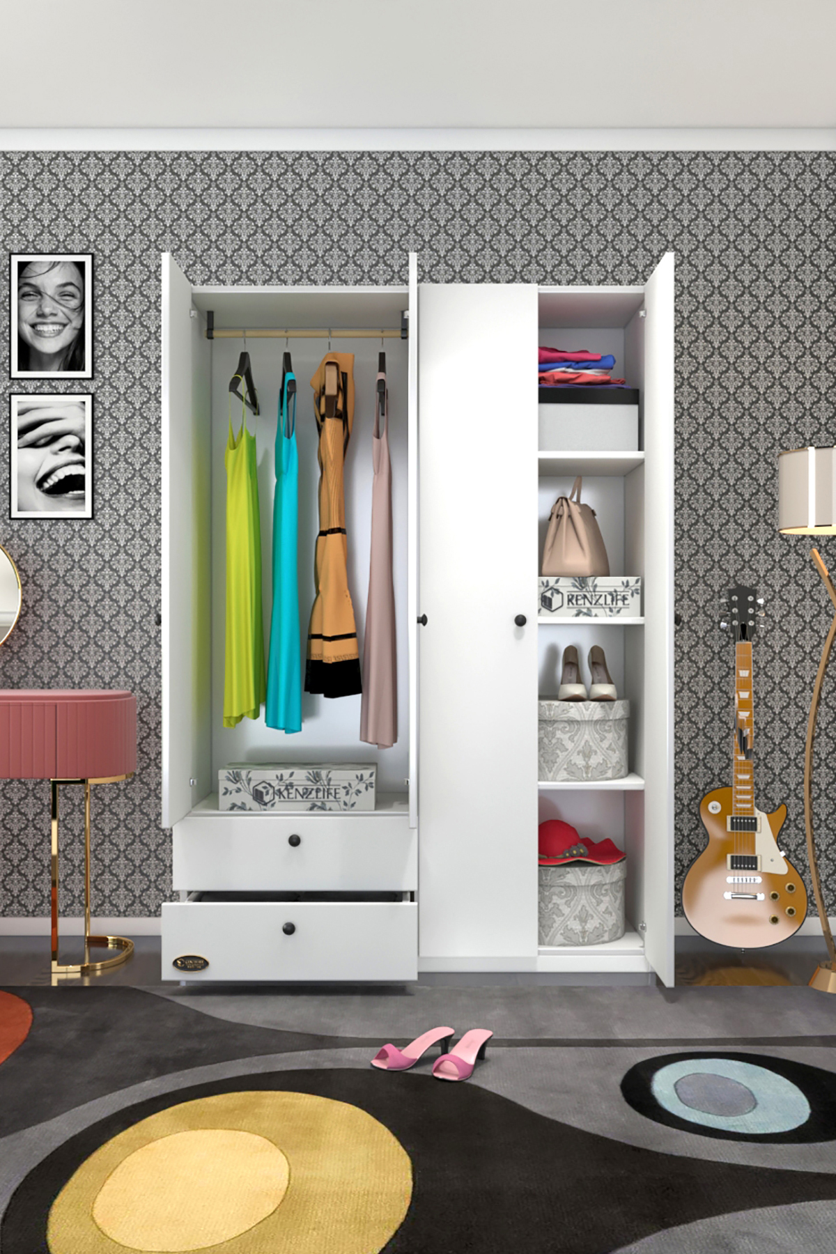 Kenzlife gardırop 4 kapılı kapaklı 2 çekmeceli hüsnüyusuf byz 173*120 ...