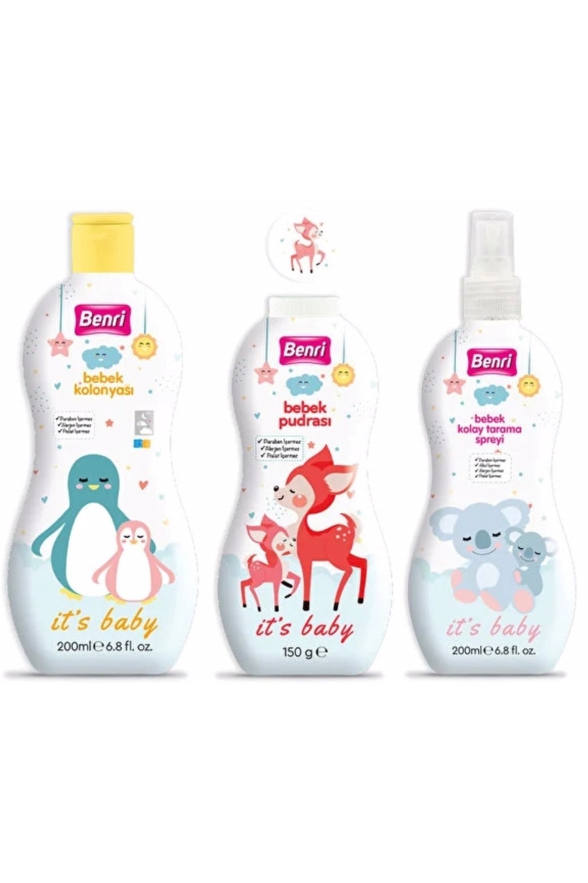 Benri Bebek Kolay Tarama Spreyi 200 ml + Bebek Pudrası 150 gr + Bebek Kolonyası 200 ml 3'lü Set ...