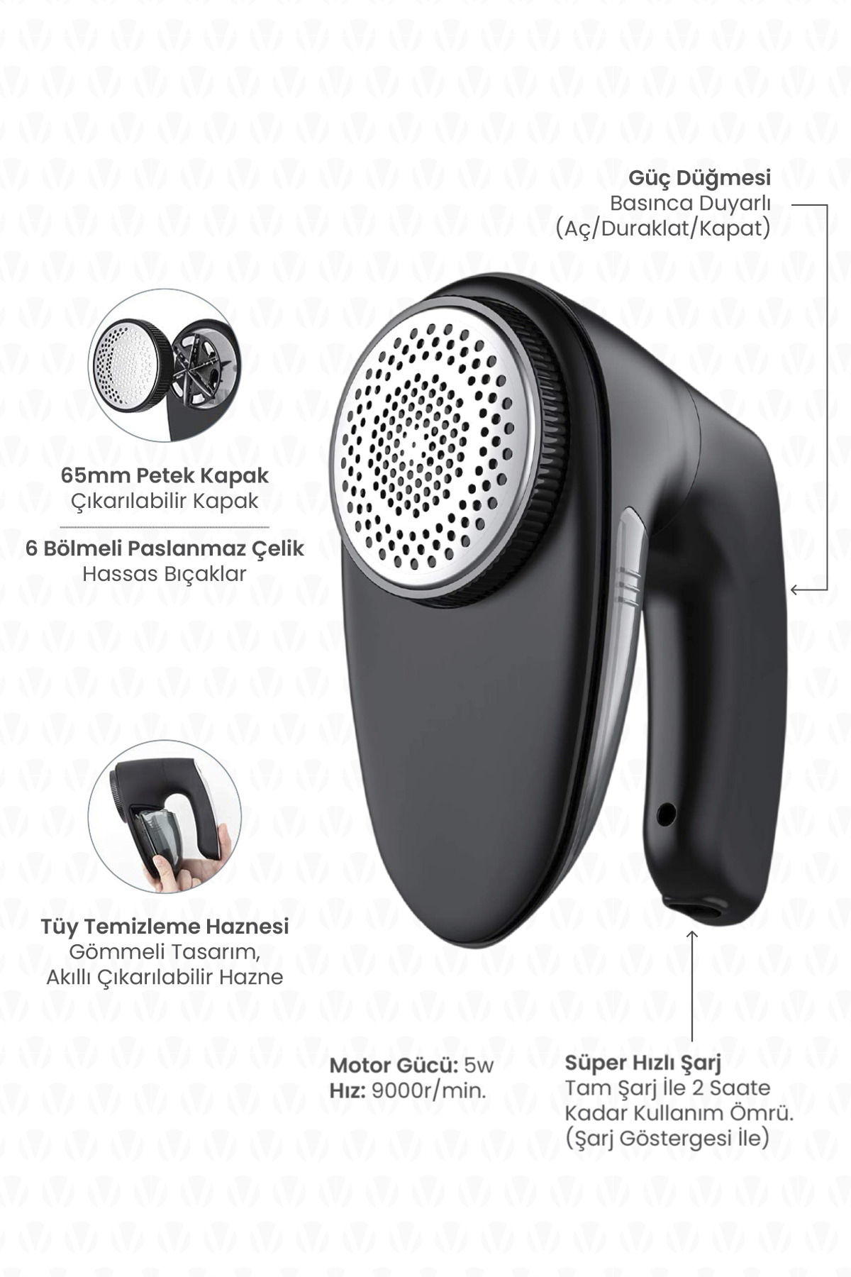 valletta Mikasa Hızlı Şarjlı Tiftik Temizleyici Tüy Toplayıcı Siyah ...