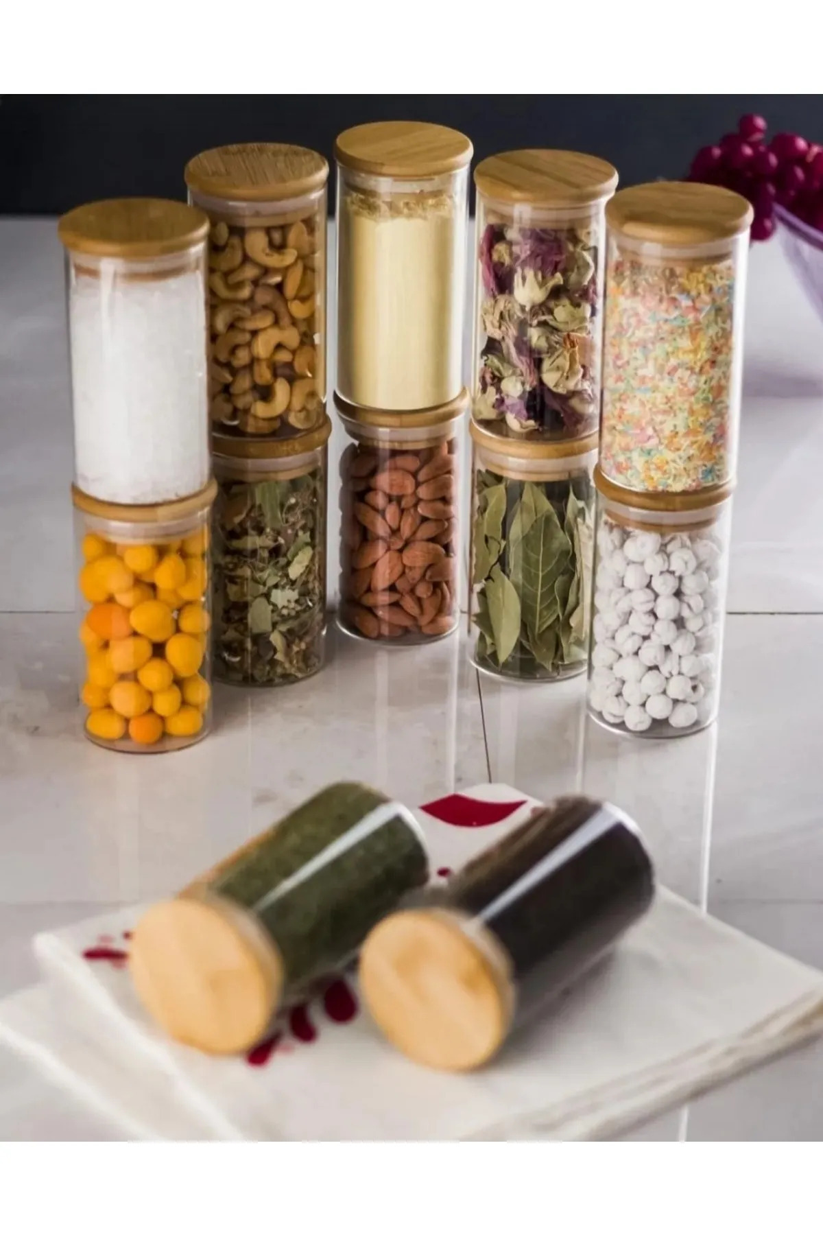 ALBAK Life 12'li 250ml Bambu Vakumlu Kapaklı Baharatlık Seti Baharatlık ...