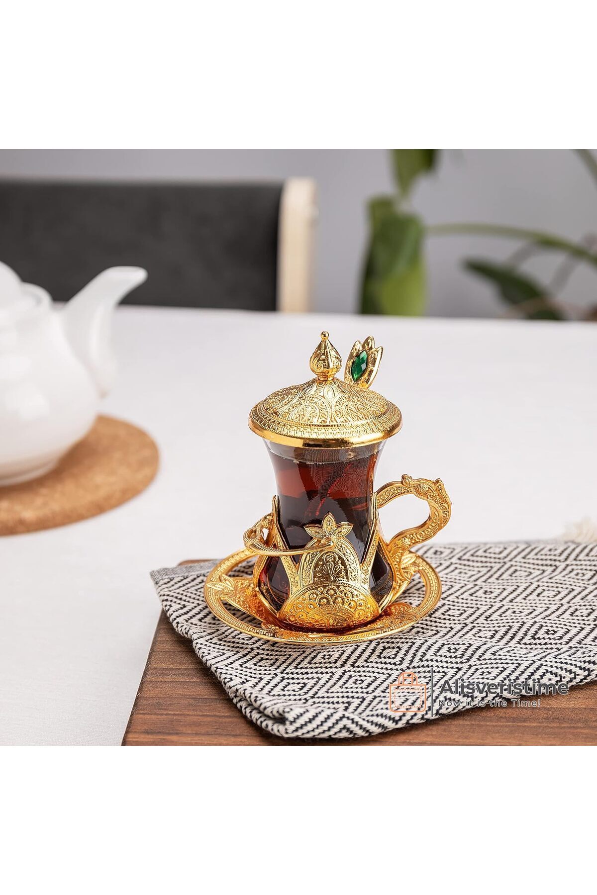 KT HOME Çay Seti Osmanlı Motifli Kaşıklı Çay Sunum Seti Türk Çay ...