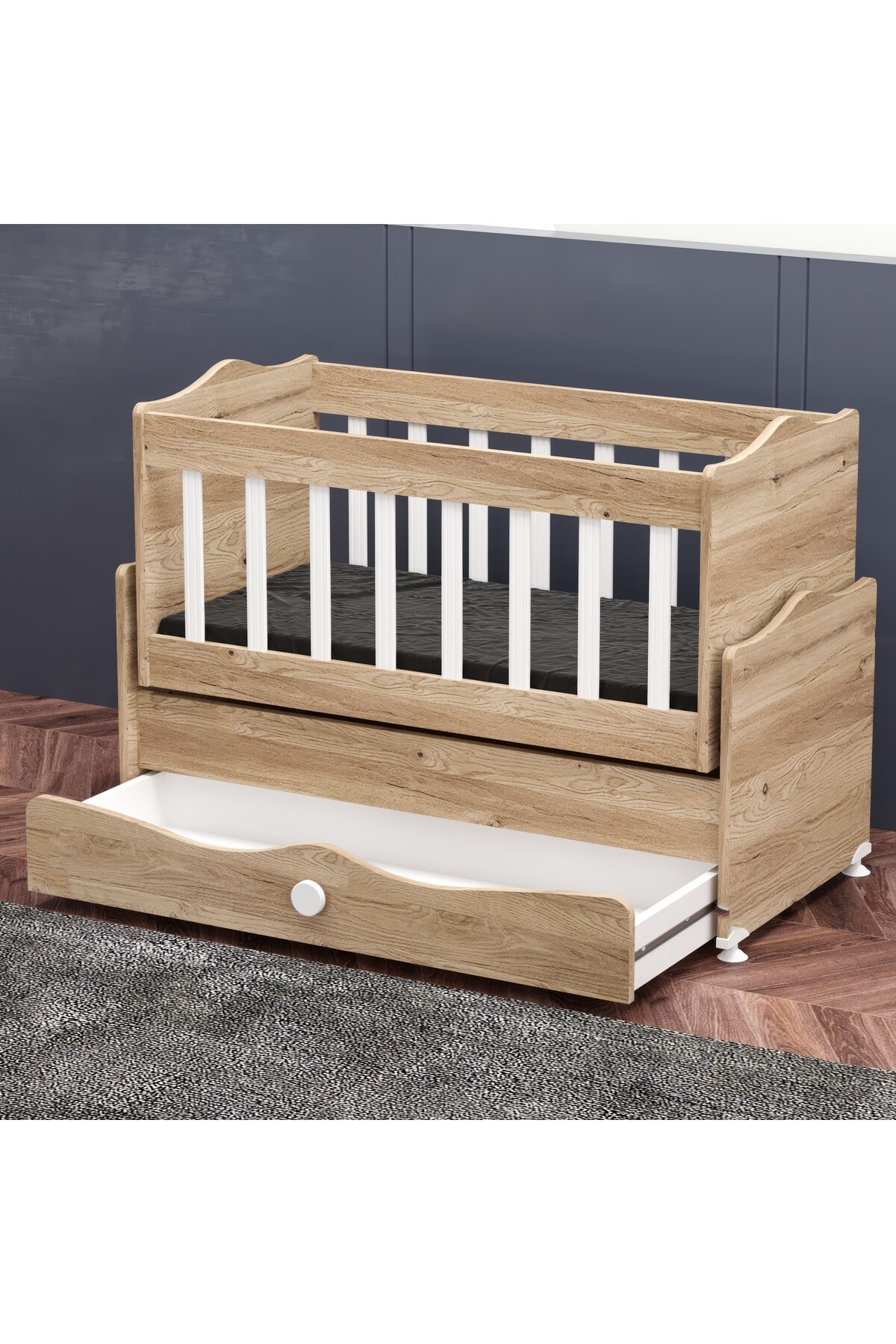 Garaj Home İnci Çekmeceli Anne Yanı Bebek Beşiği - Meşe + Yatak ...