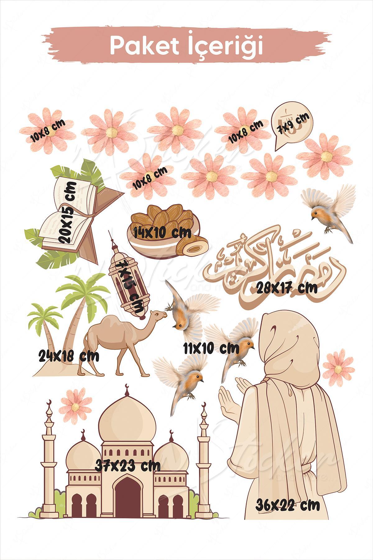 MSticker Ramazan Kerim Cami Kuşlar Dua Eden Kadın Temalı Ramazan Sticker Seti Cam Duvar Sticker ...