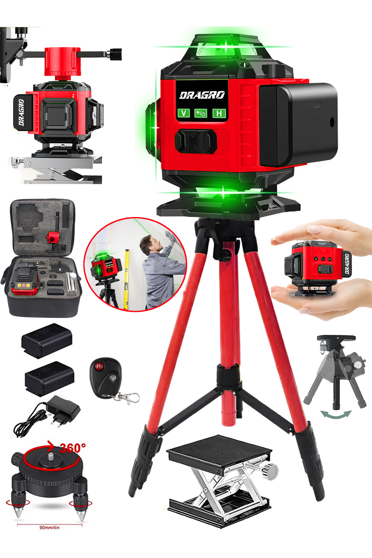 Dragro Alman 128 Vf Tripodlu 12 Köşe Otomatik Hizalama Lazer Metre 360 ...