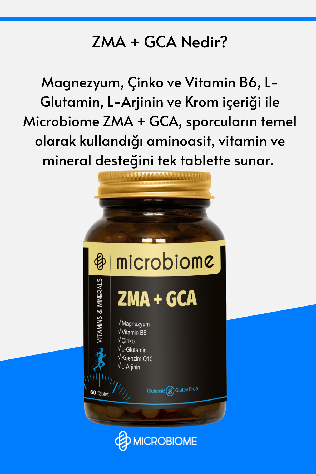 Microbiome ZMA + GCA 60 Tablet (Magnezyum, Vitamin B6, Çinko, Krom, L ...