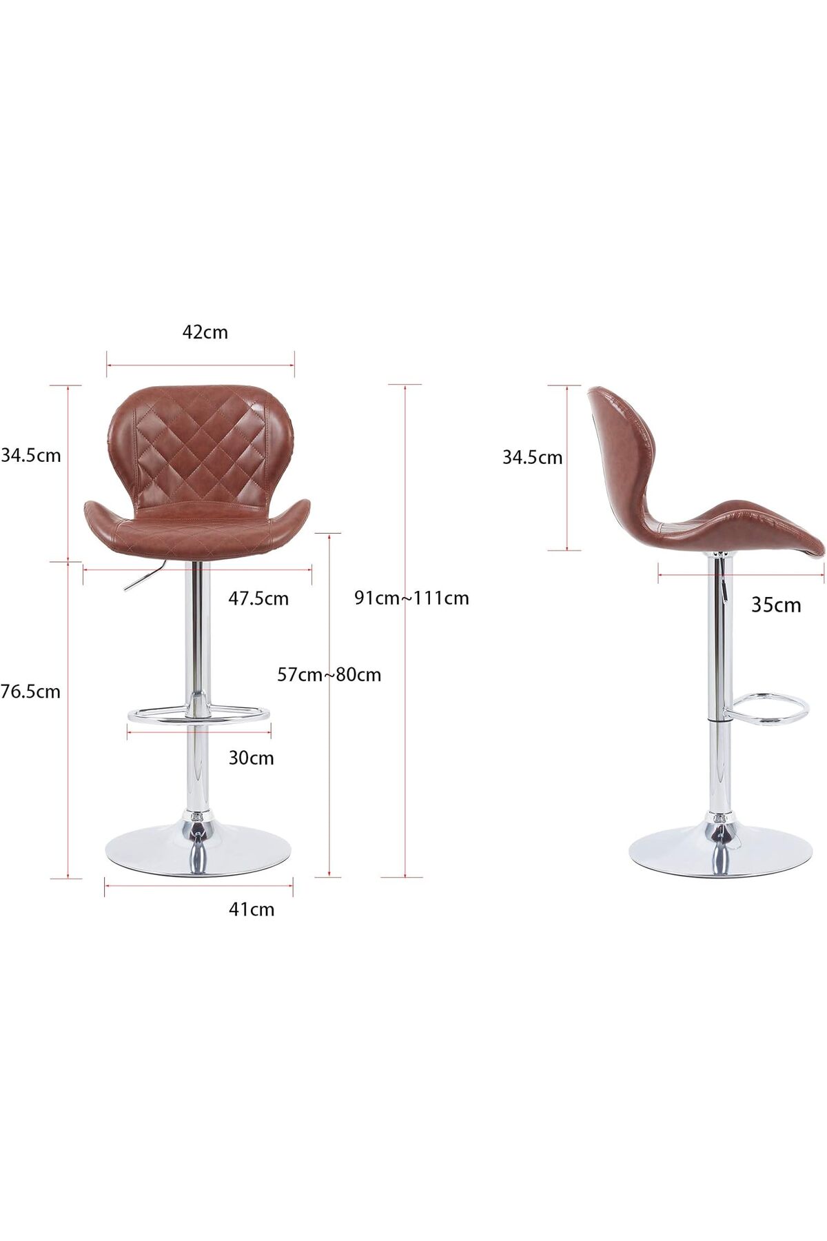 FATIVO Bar Taburesi 2'li Deri Bar Sandalyesi Seti, 57-80cm Yüksekliği ...